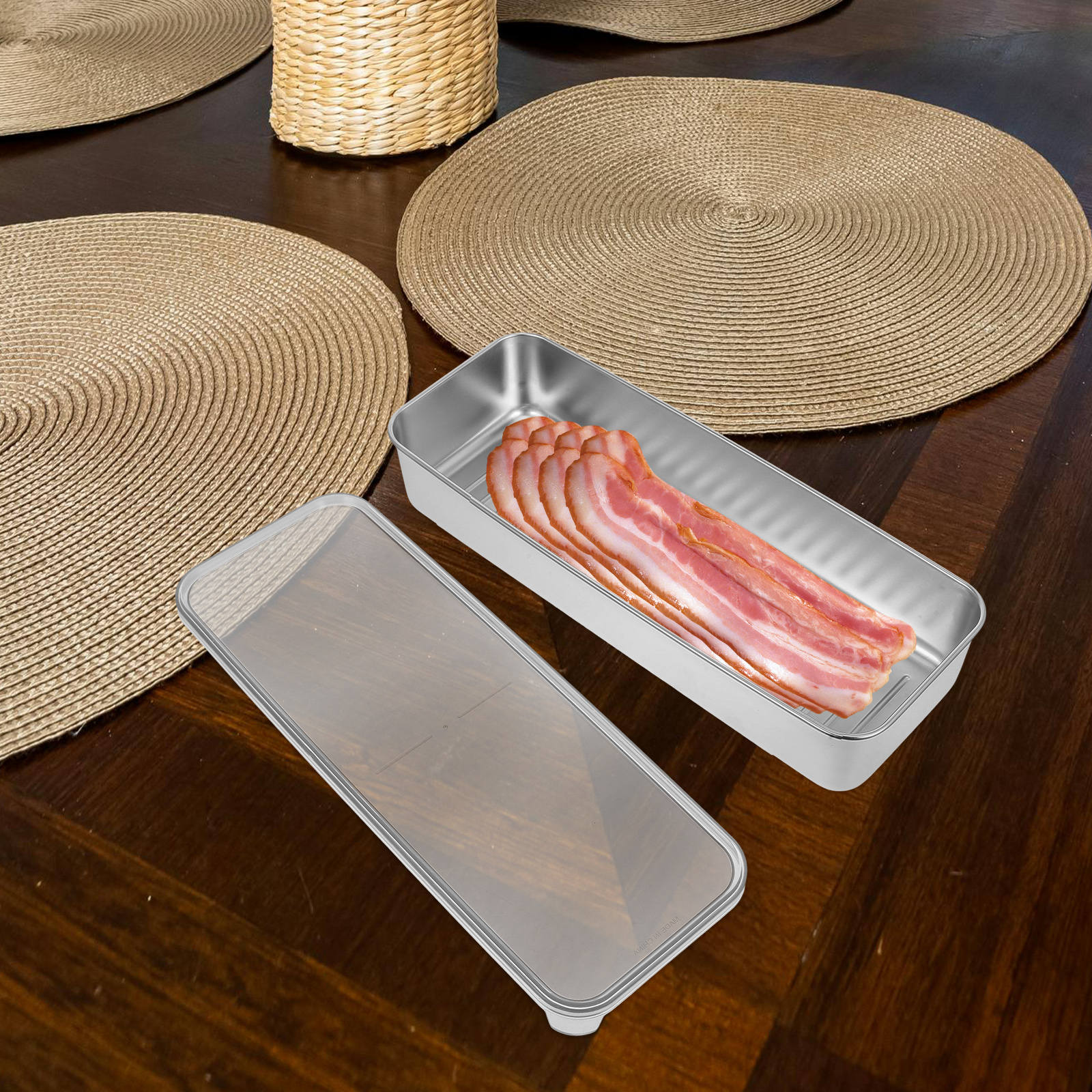 RENACLIPY Stainless Steel Bacon Storage Box with Clear Lid for ...
