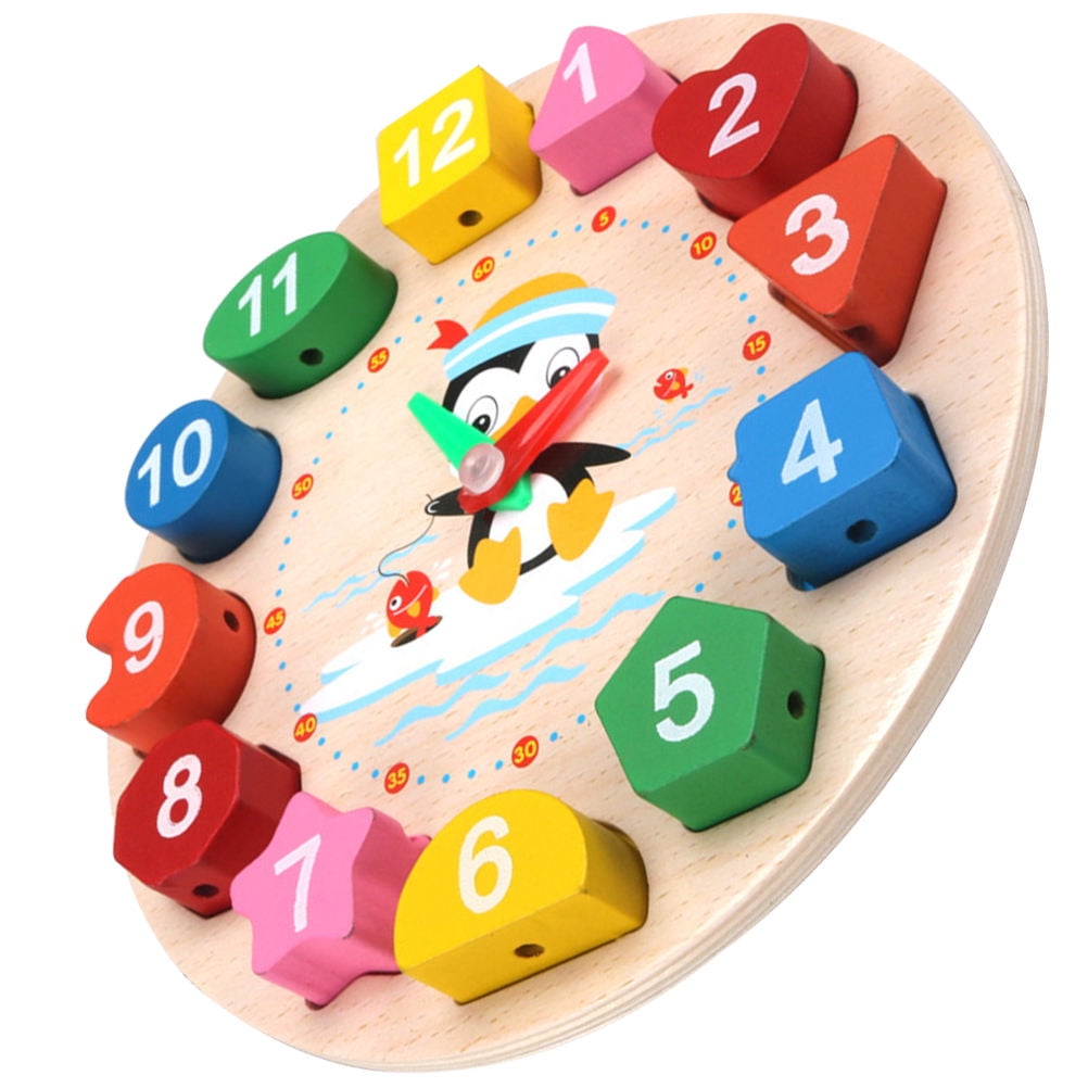 RENACLIPY Teach Kids To Tell Time Wooden Clock Toy With Color ...