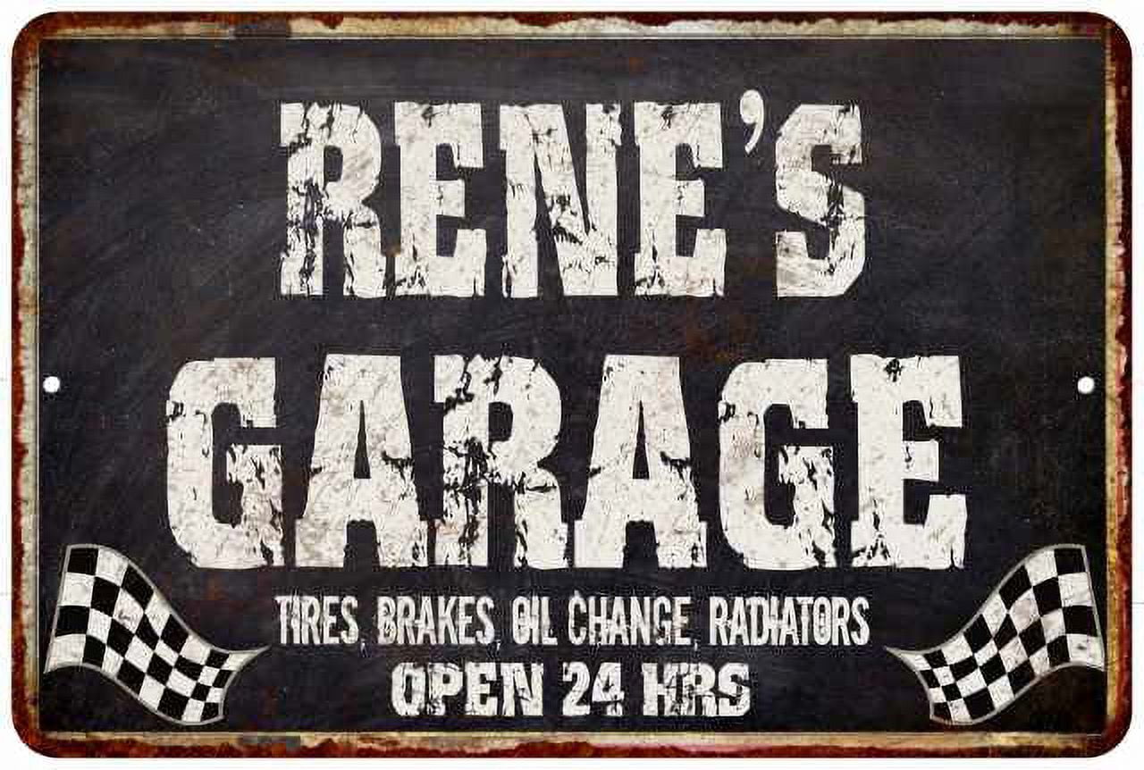 RENE'S Garage Black Grunge Gift Sign 8 x 12 Matte Finish Metal ...