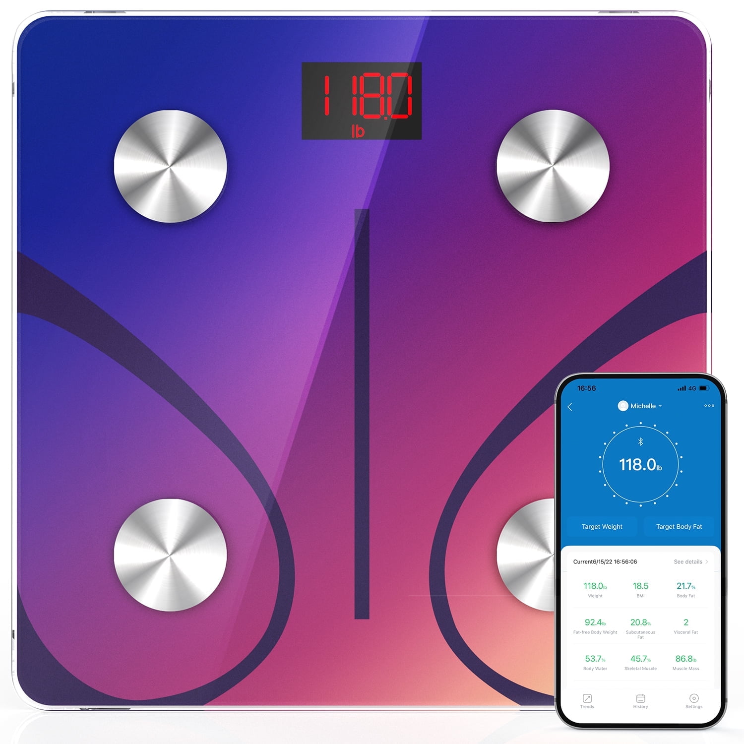 RENPHO Bluetooth Smart Body Weight Scale with App, 13 Key Metrics, 400 lbs, Red Gradient HSA/FSA ...