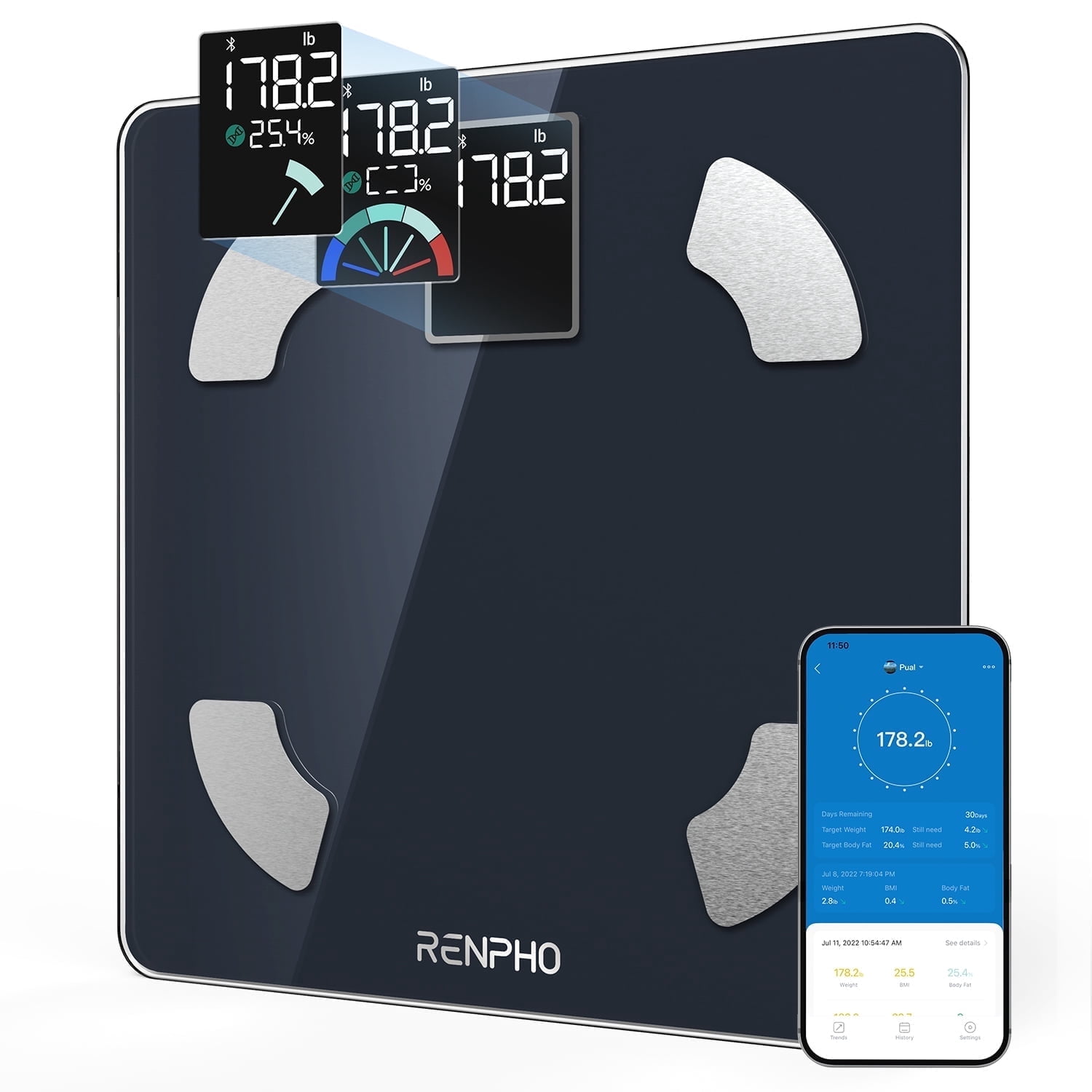 RENPHO Bluetooth Smart Scale for Body Weight with All-in-One VA Display ...