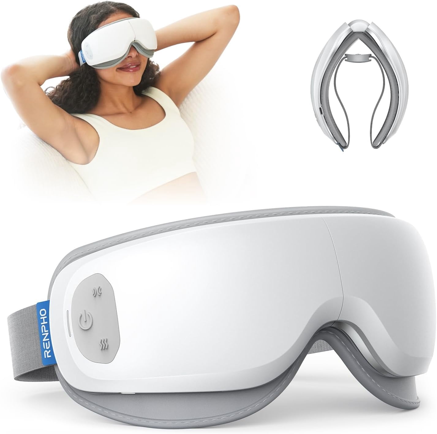 RENPHO Ultra-Quiet Eye Massager with Heat, Lightweight Heated Eye Mask ...