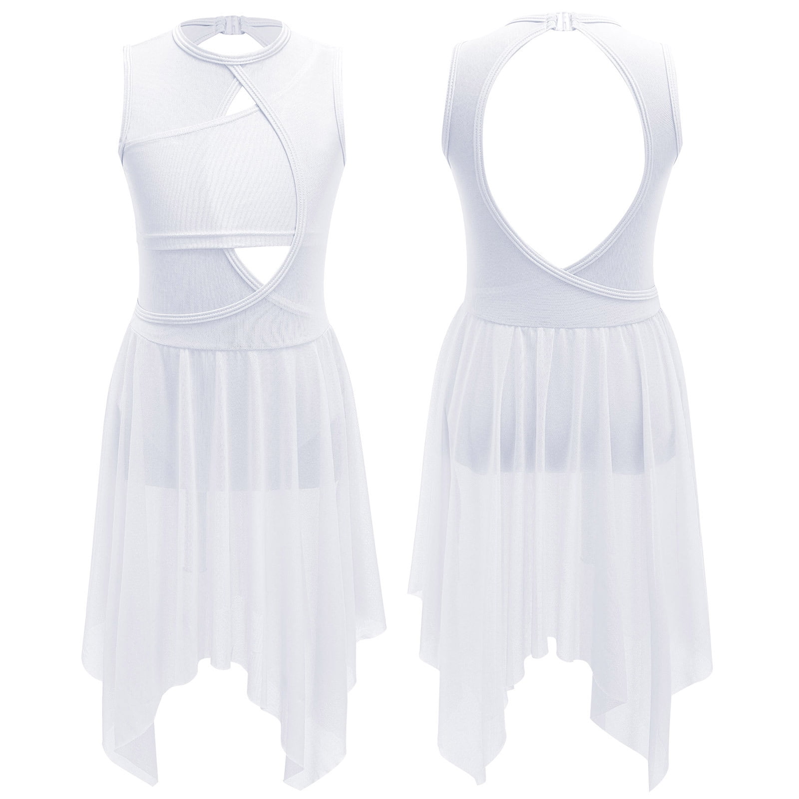 RENVENA Kids Girls Lyrical Ballet Leotard Dress Cut Out Front Backless ...