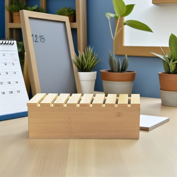 REOFLYUP Wooden Desktop Cable Organizer Box with Phone Stand, Beige ...