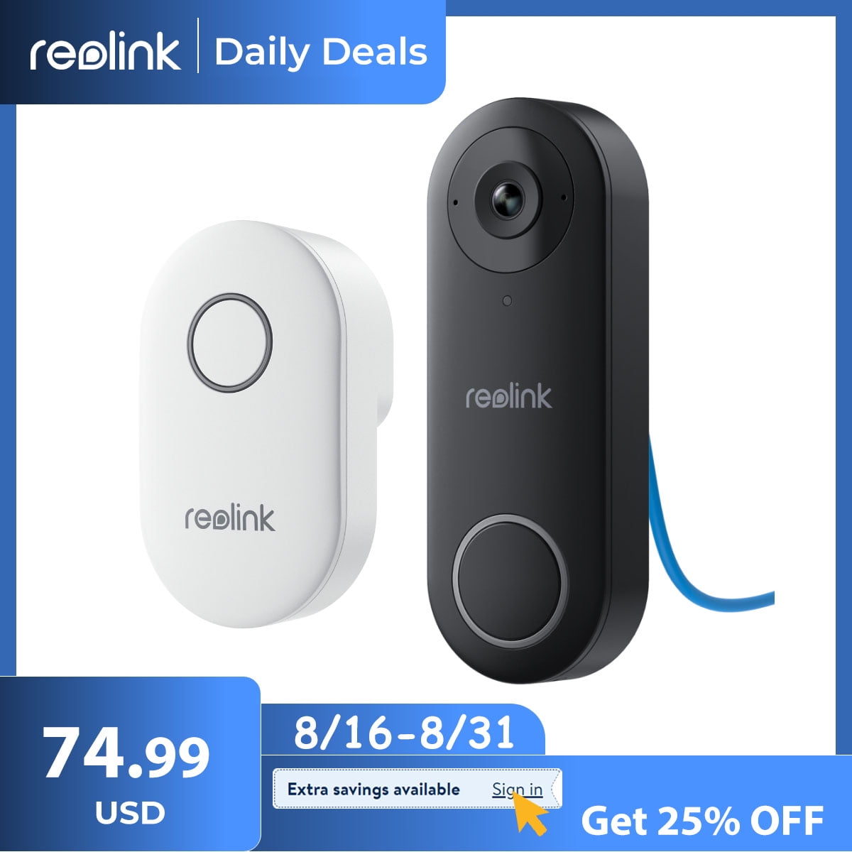 REOLINK 2023 Video Doorbell PoE Camera - 2K+ Clarity, 180°, IP65 ...