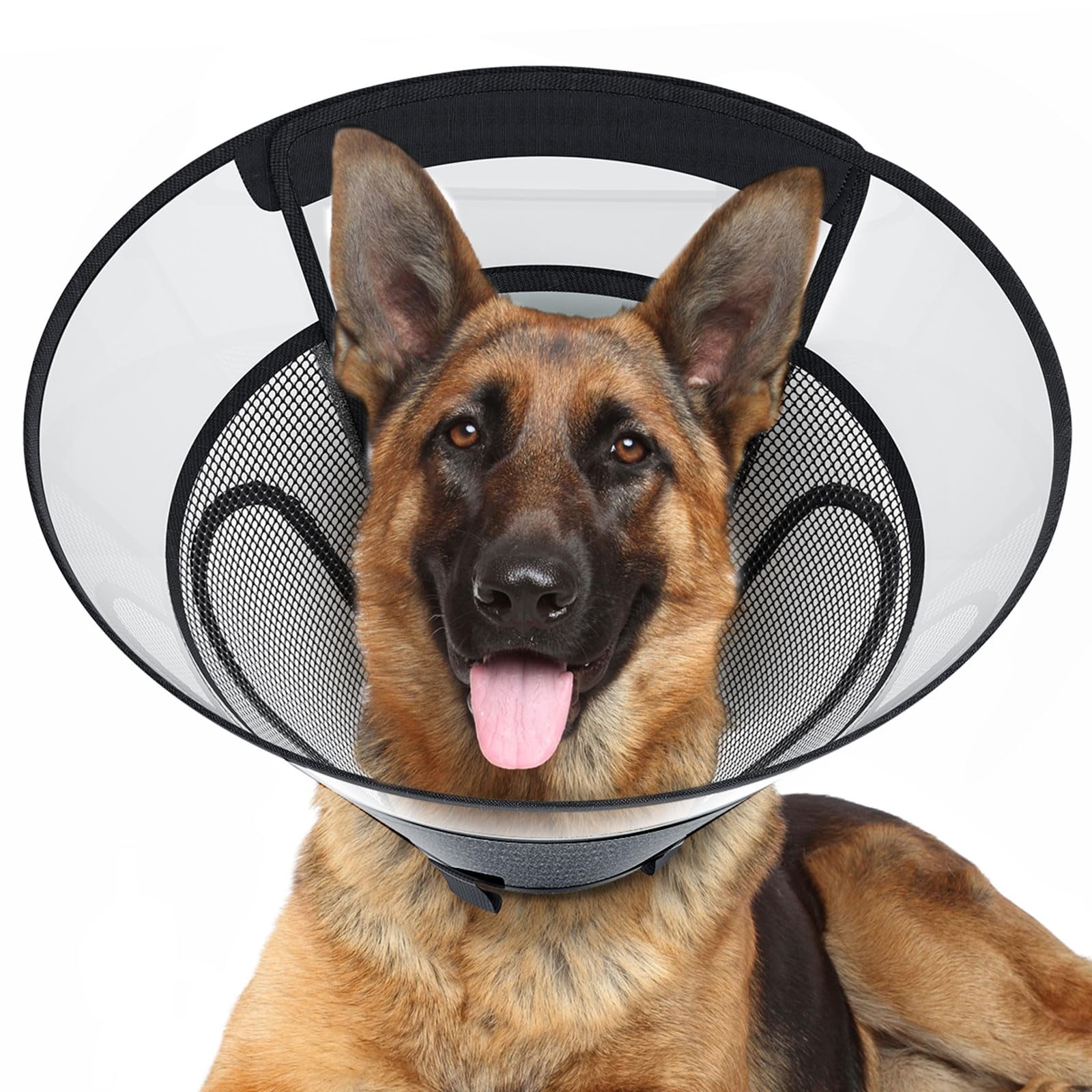 REOMORE Dog Cone Collar DPF11 for Large Dogs After Surgery, Mesh Windows PVC Transparent Dog ...
