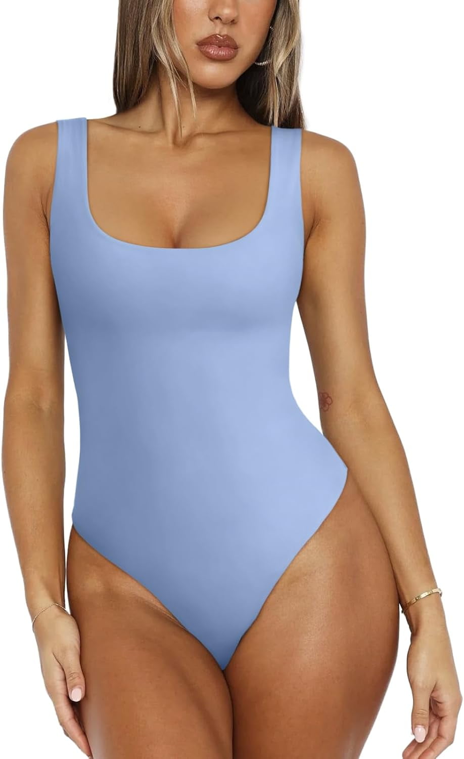 REORIA Bodysuit for Women Scoop Neck Sleeveless Tank Top Bodysuits 2025 Sexy Thong Bodysuit ...