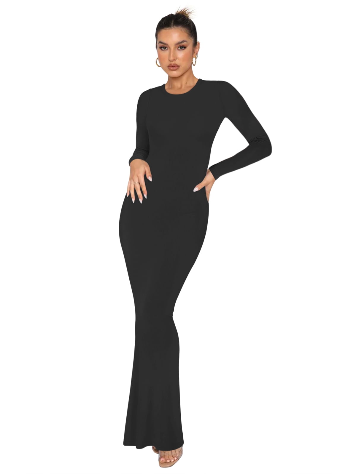 Free Shipping Reoria Women Long Sleeve Bodycon Dress Sexy Crew Neck