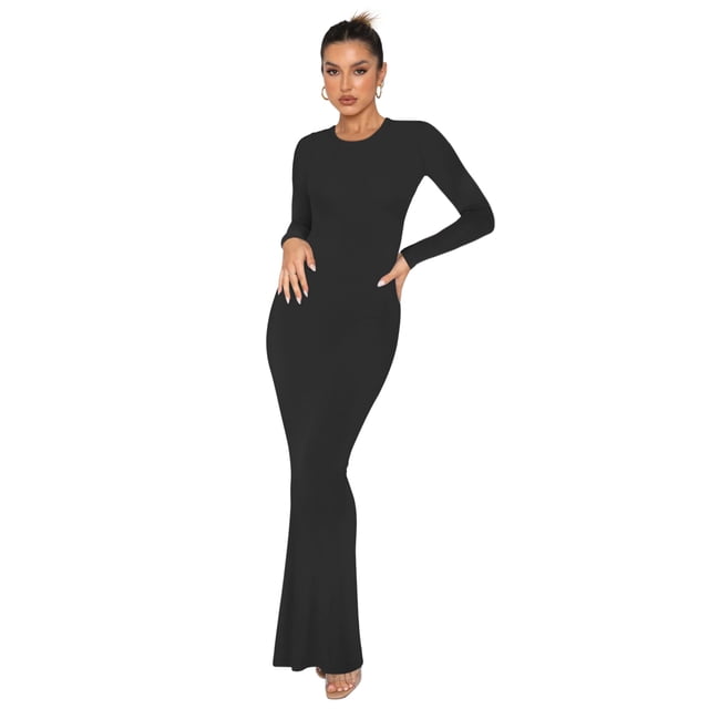 Free Shipping! REORIA Women Long Sleeve Bodycon Dress Sexy Crew Neck ...