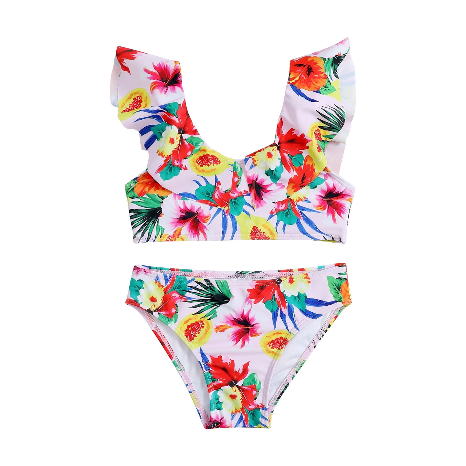 REORIAFEE Bathing Suits for Girls 2 Piece Ruffle Shoulder Bikini Top ...