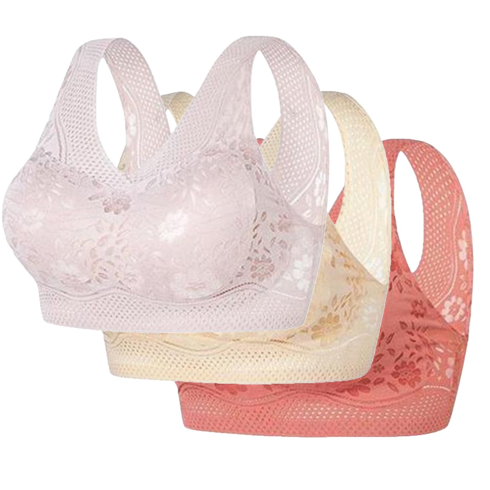 REORIAFEE Bras for Women Pack 3PC Wirefree Gathered Together Bras Solid ...