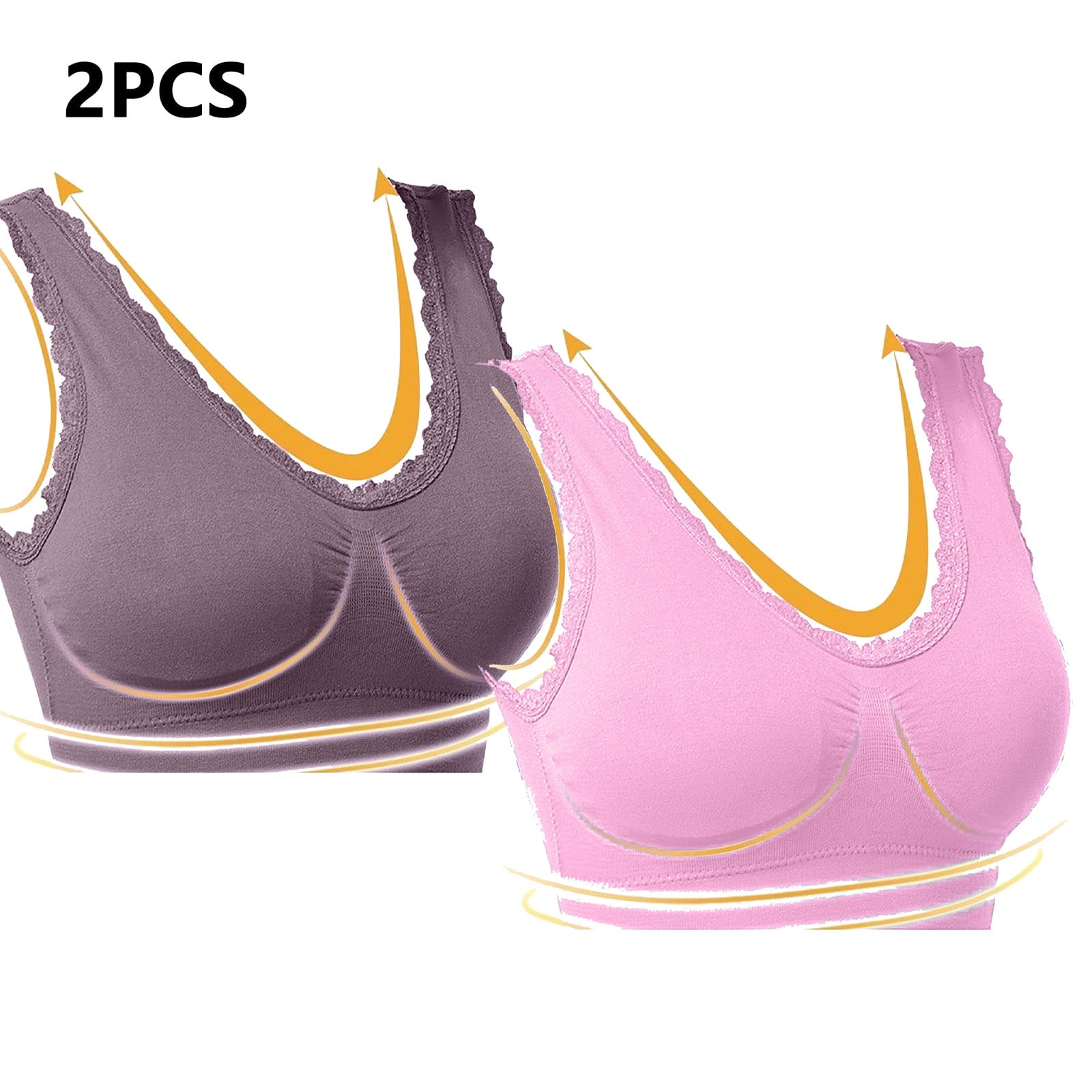REORIAFEE Bras for Women No Underwire 2PC Full-Coverage Bra Lift Gather ...
