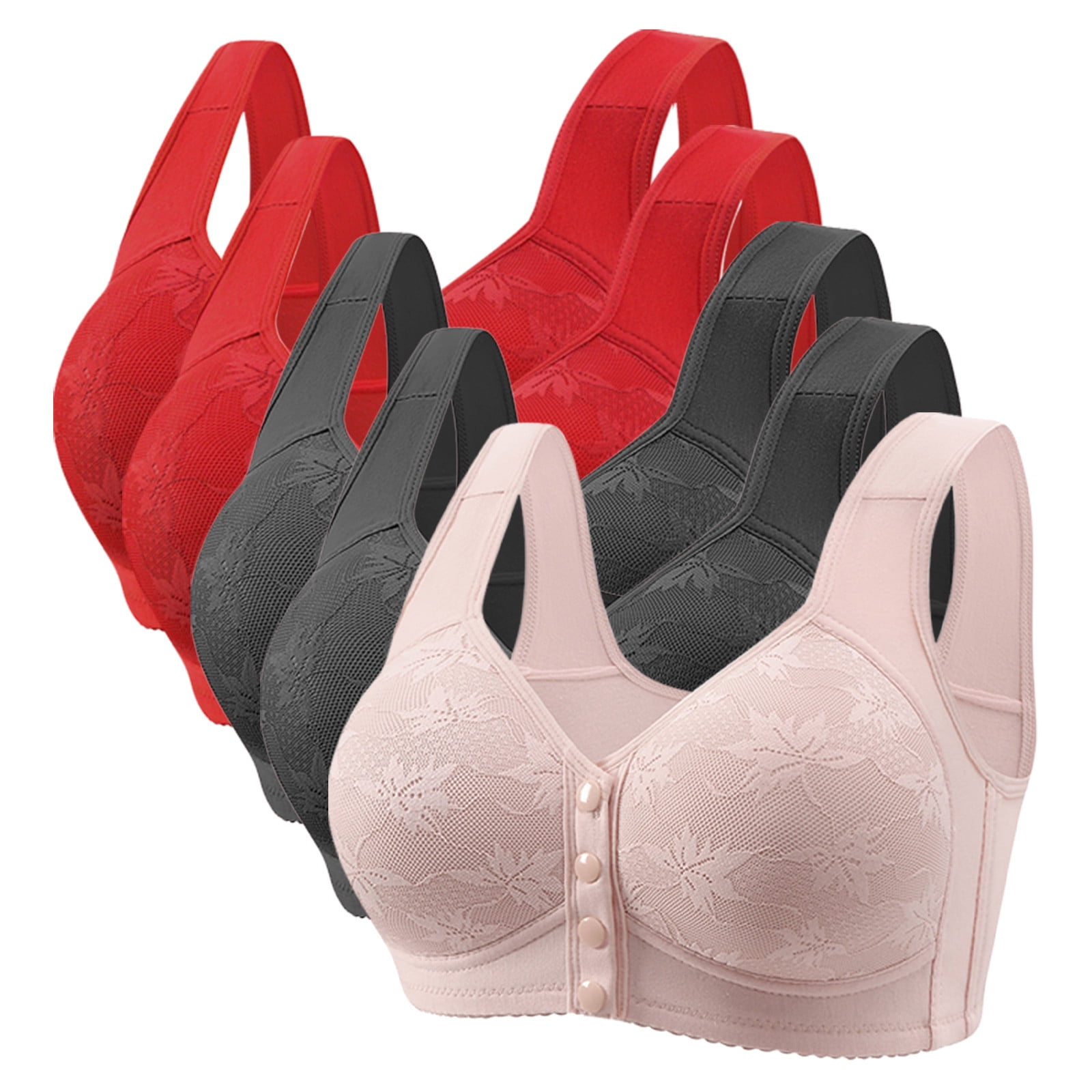 REORIAFEE Front Close Bras for Women 5-Pack Wireless Full Coverage Bra ...