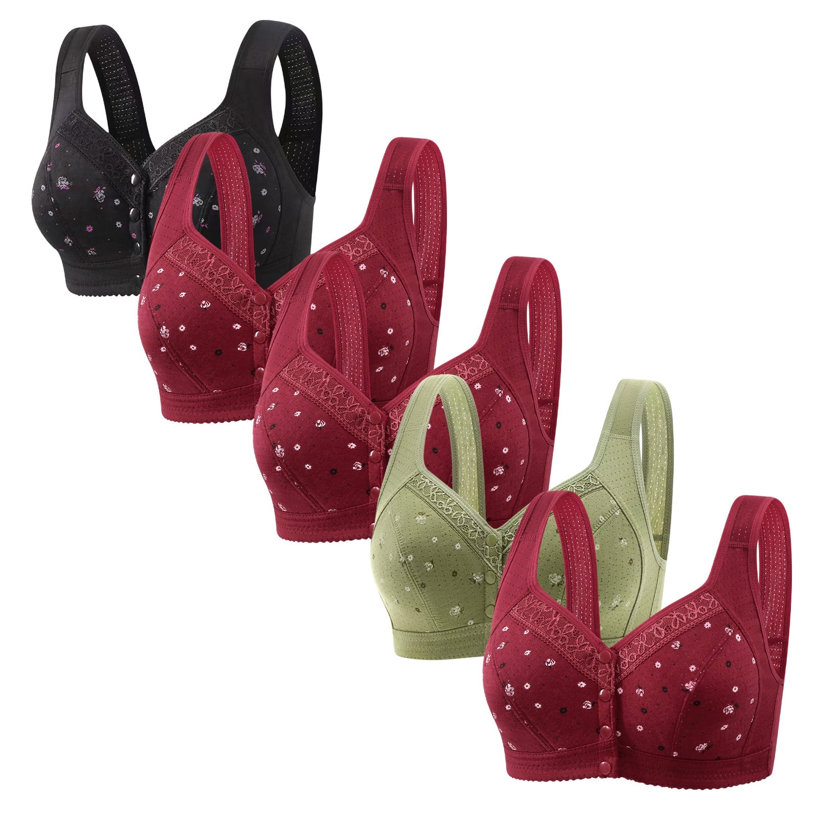 REORIAFEE Front Closure Bras for Older Women 5PC Wireless Full Coverage ...