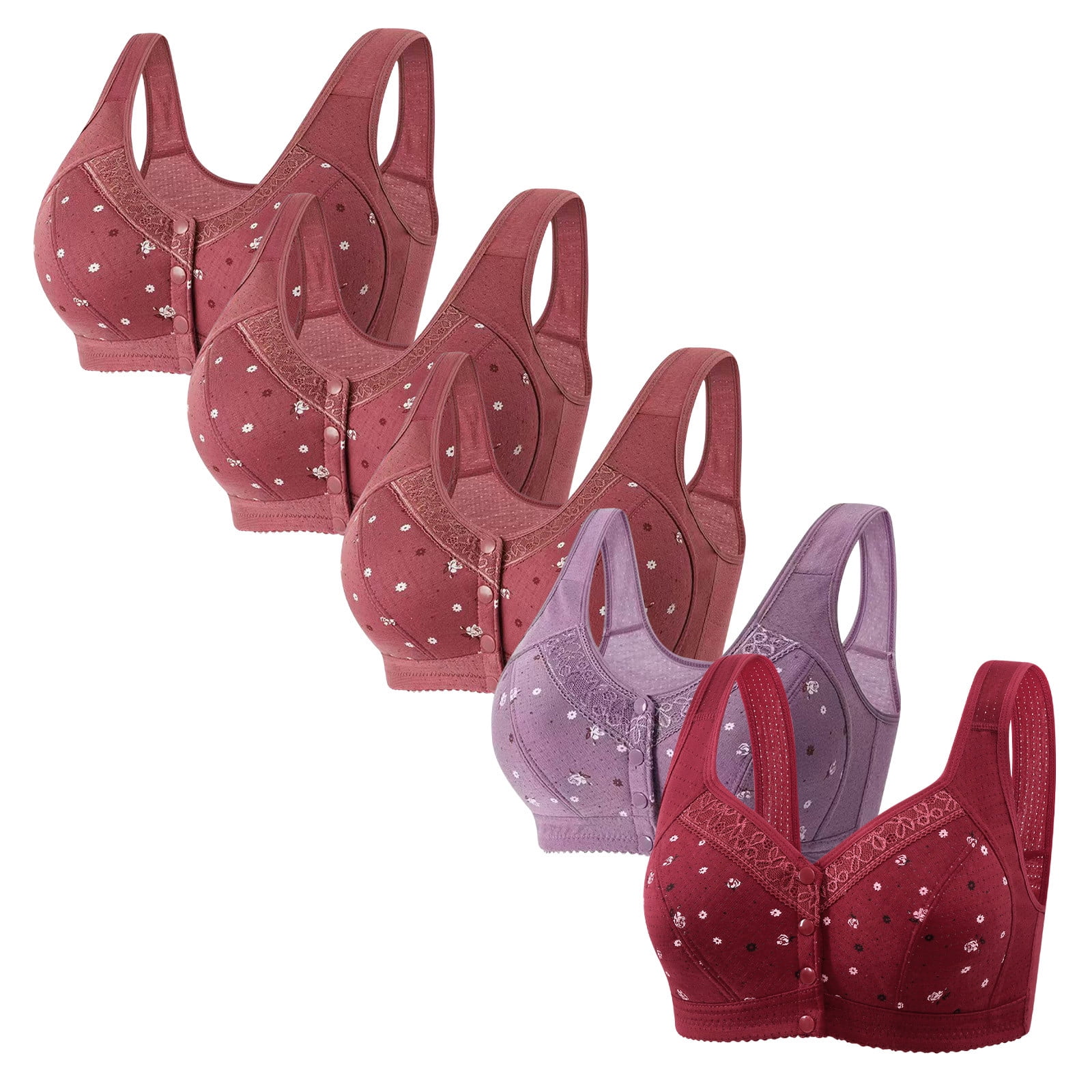 REORIAFEE Front Closure Bras for Older Women 5PC Wireless Full-Coverage ...