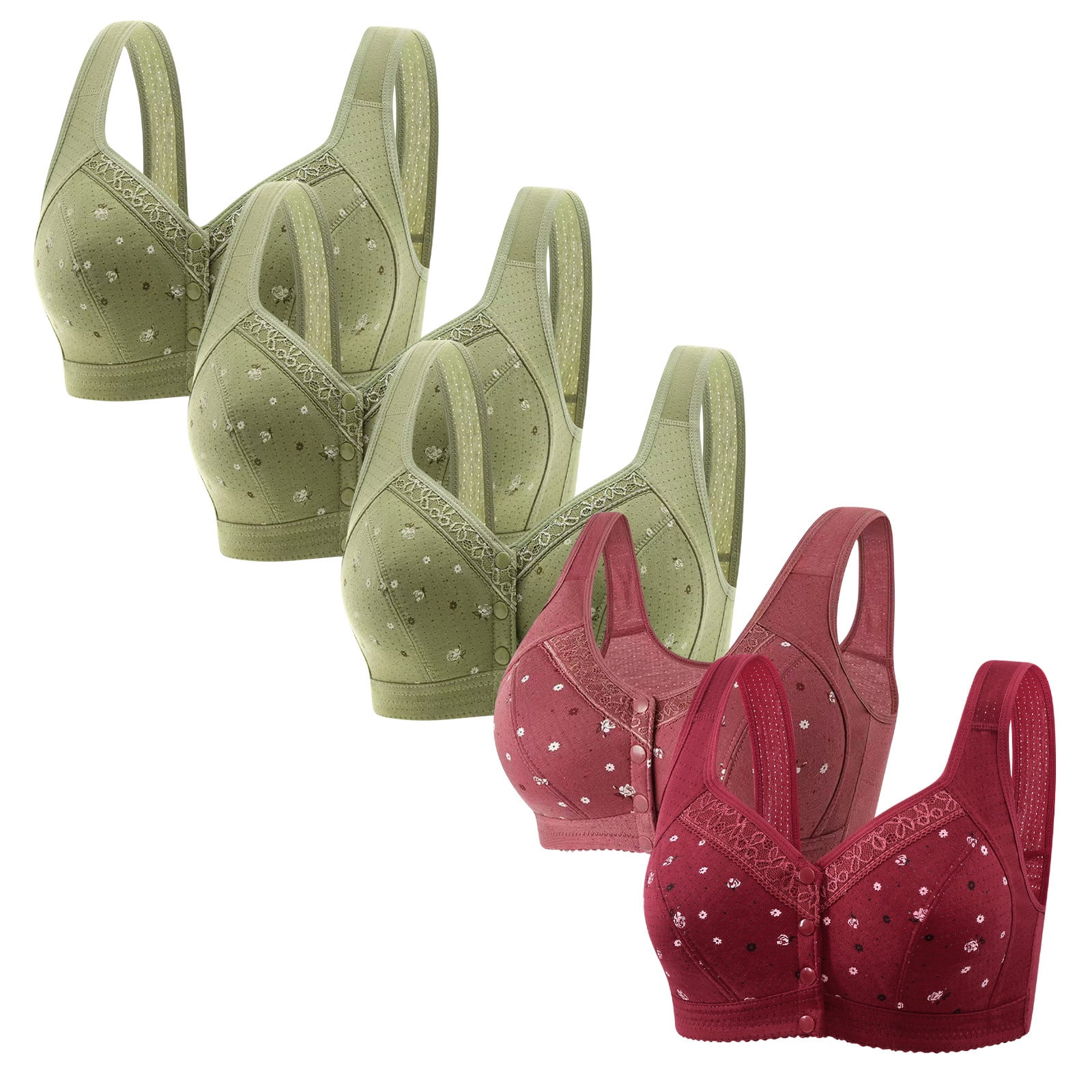 REORIAFEE Front Closure Bras for Older Women 5PC Wireless Full-Coverage ...