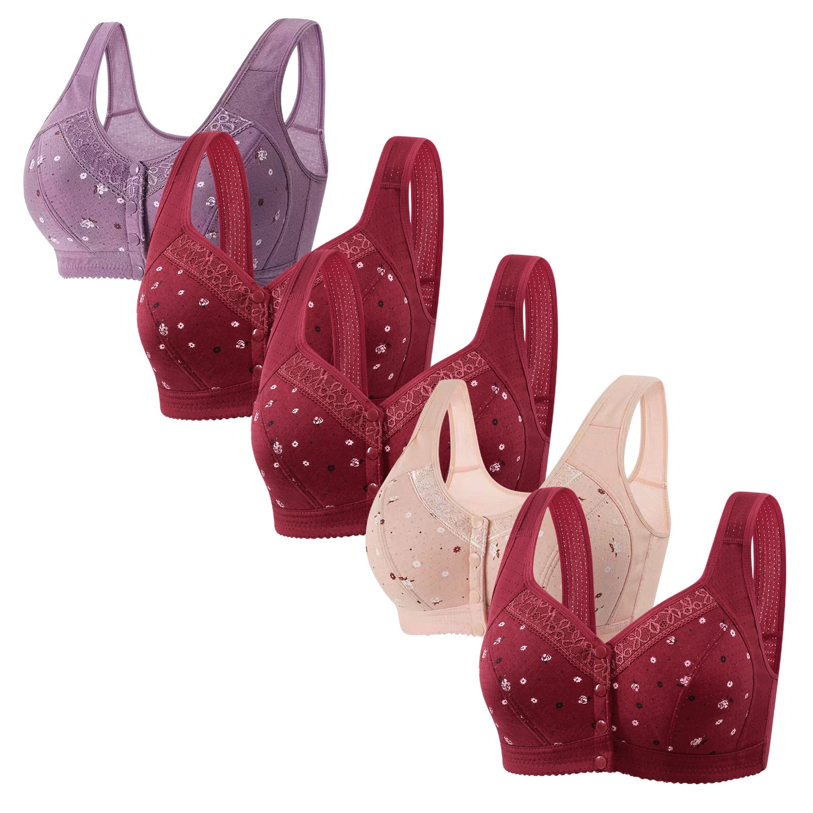REORIAFEE Front Closure Bras for Seniors 5 Pack Wireless Full Coverage ...