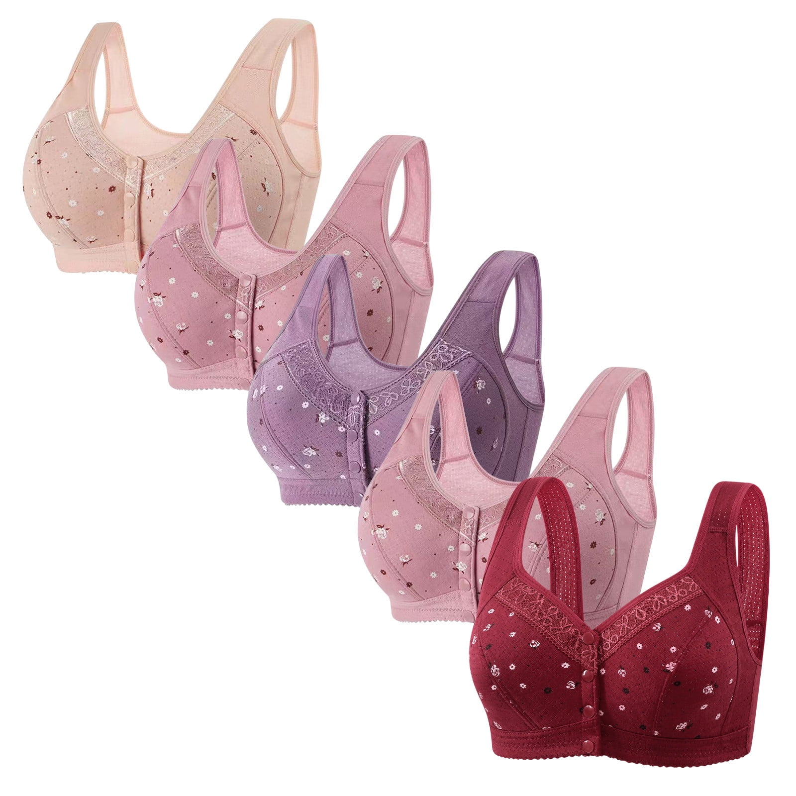 REORIAFEE Front Closure Bras for Seniors 5PC Wireless Full Coverage Bra ...