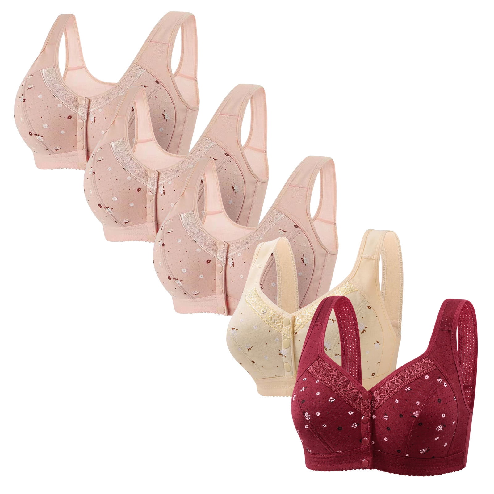 REORIAFEE Front Closure Bras for Seniors 5PC Wireless Full-Coverage Bra ...