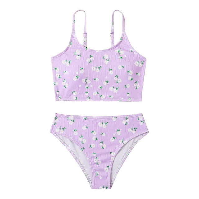 REORIAFEE Girls 2 Piece Swimsuit Sets Age 4-12Years Pleated Tankni Top ...