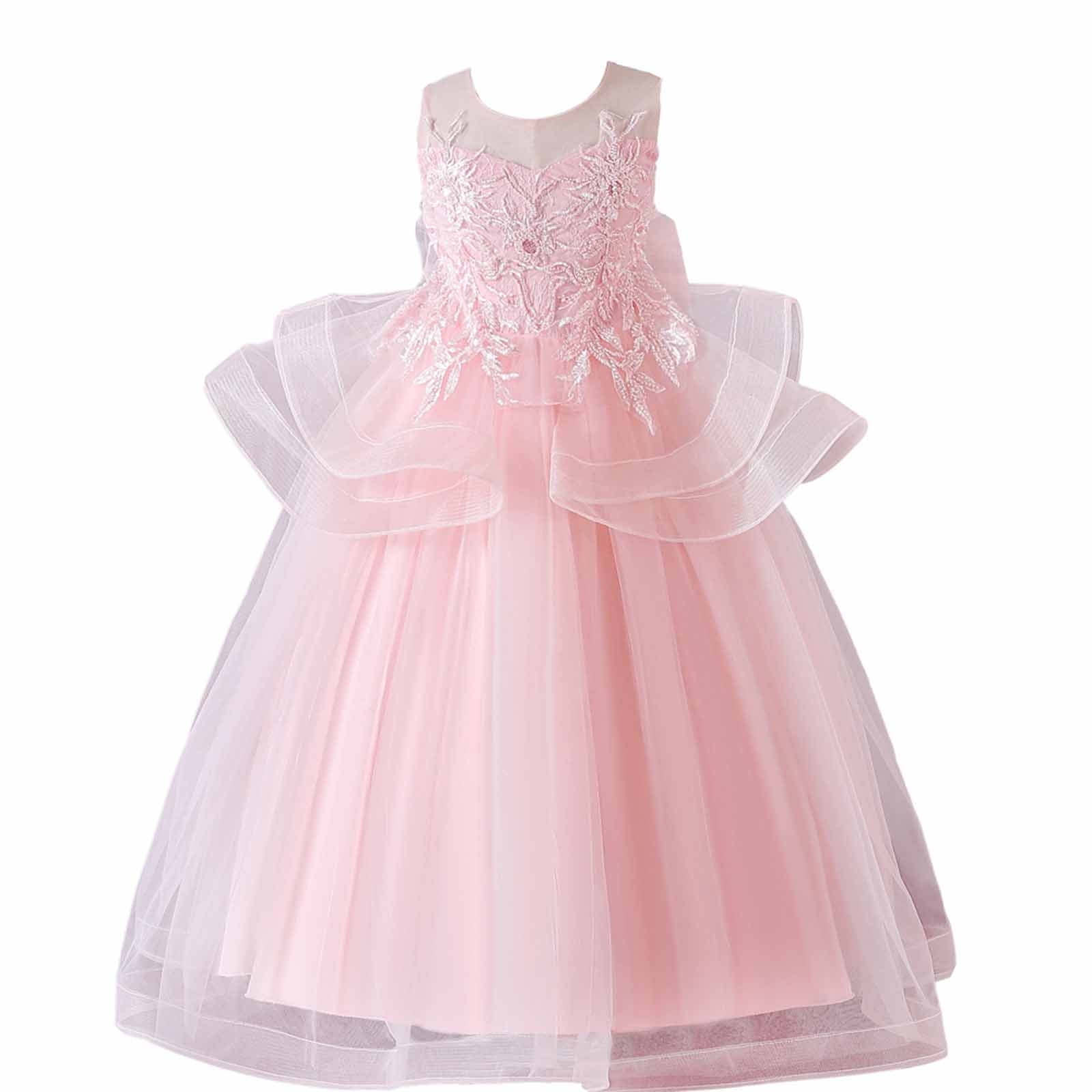 REORIAFEE Girls Mesh Dresses Party Tulle Dress Sleeveless Embroidery ...