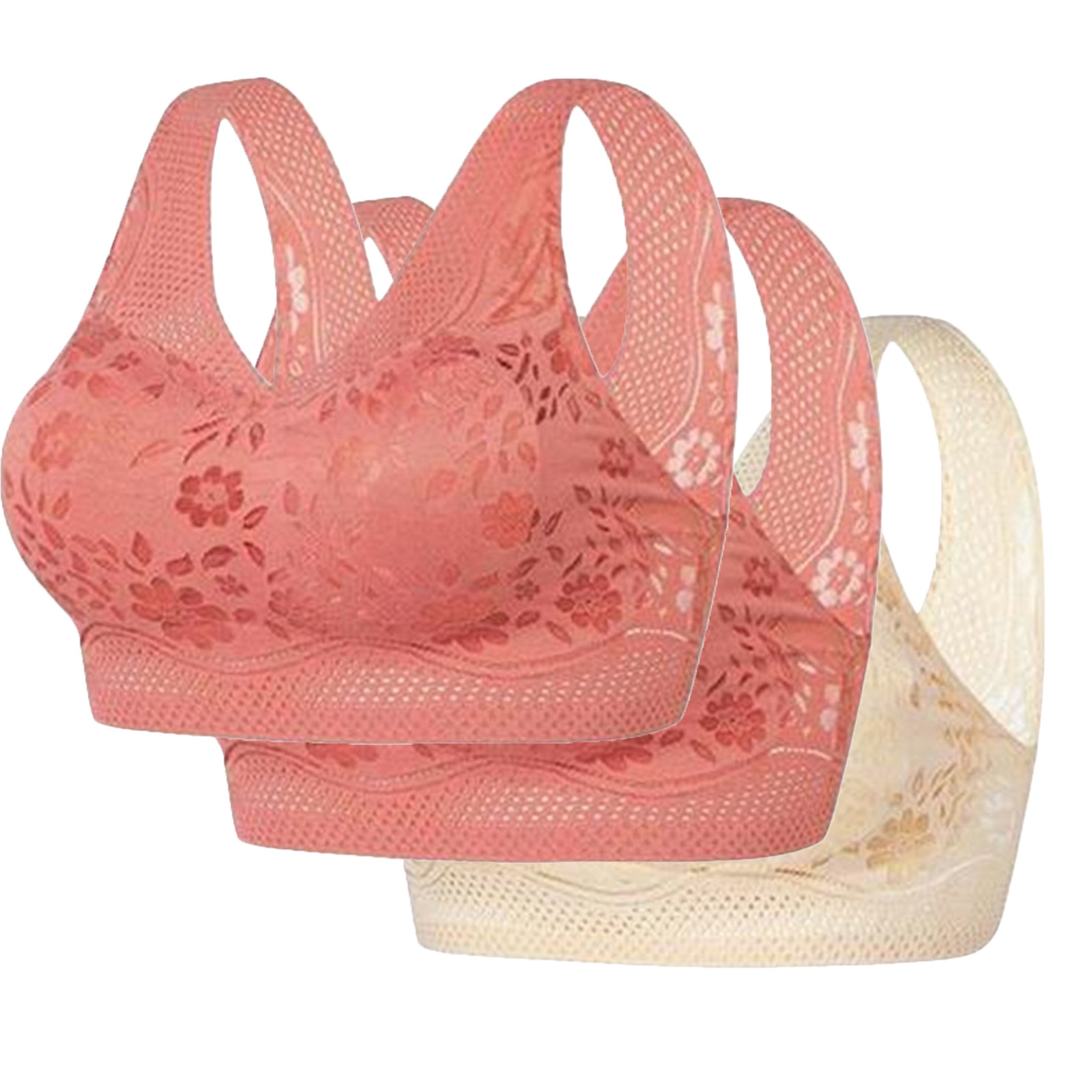 REORIAFEE No Wire Bras for Women 3PC No Wire Gathered Together Bras ...