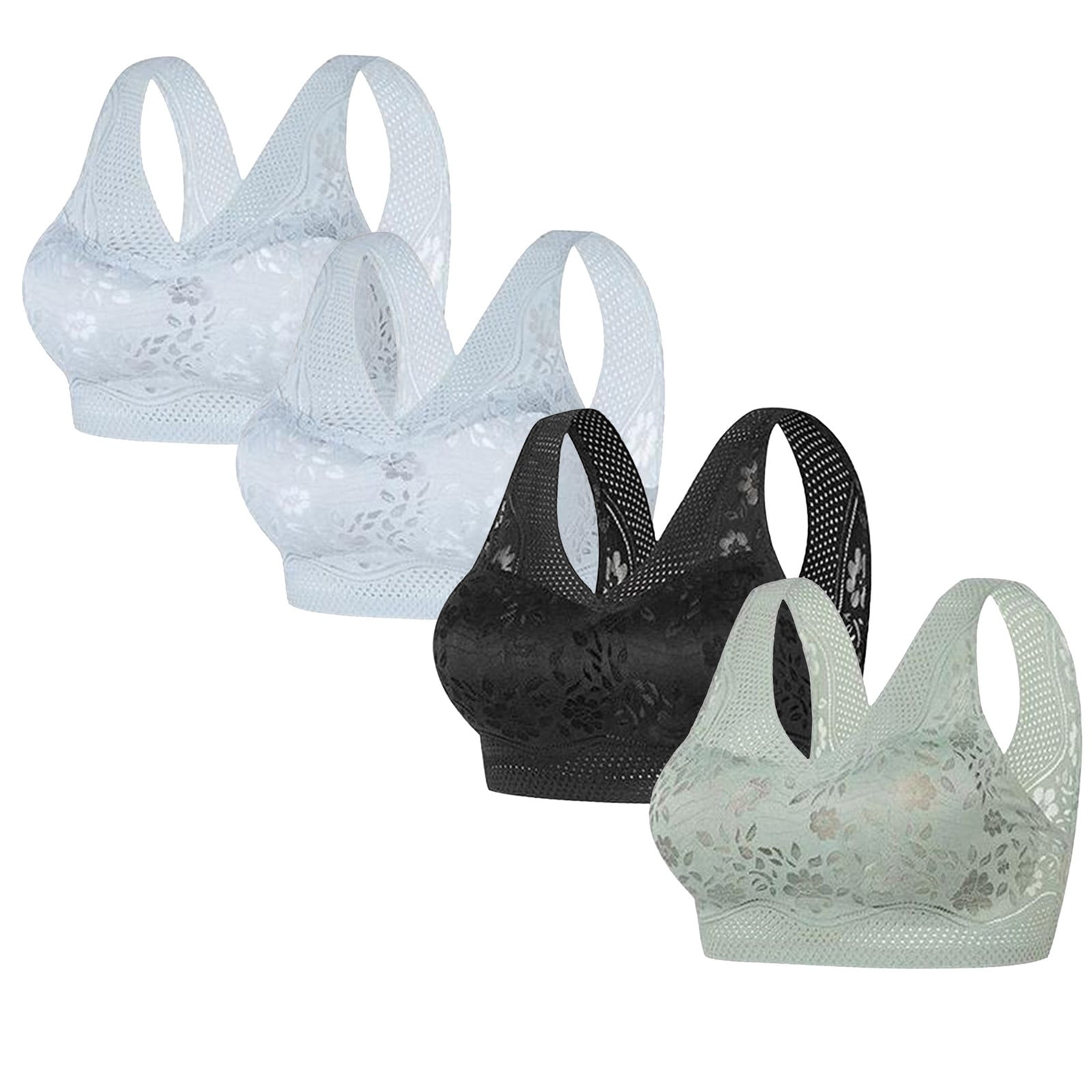 REORIAFEE No Wire Bras for Women 4PC Gathered Together Wireless Bras ...