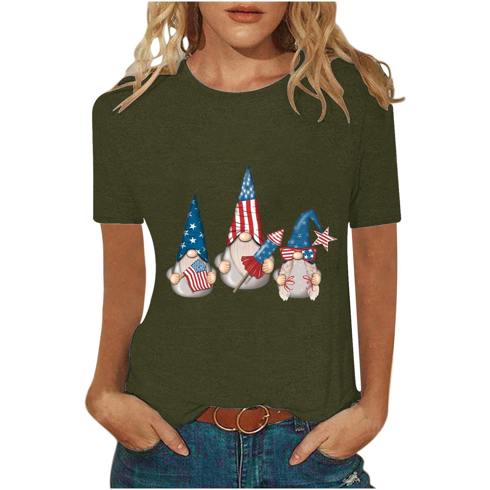 Reoriafee Plus Size American Flag Shirts For Women Funny 4th Of July T