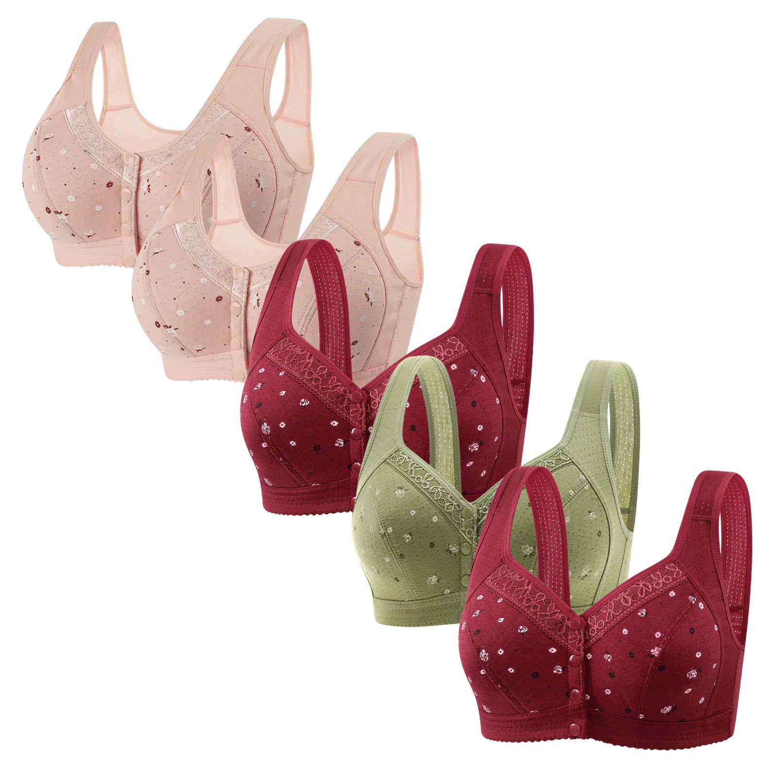 REORIAFEE Push up Bras for Women Plus Size 5-Pack Front Closure ...