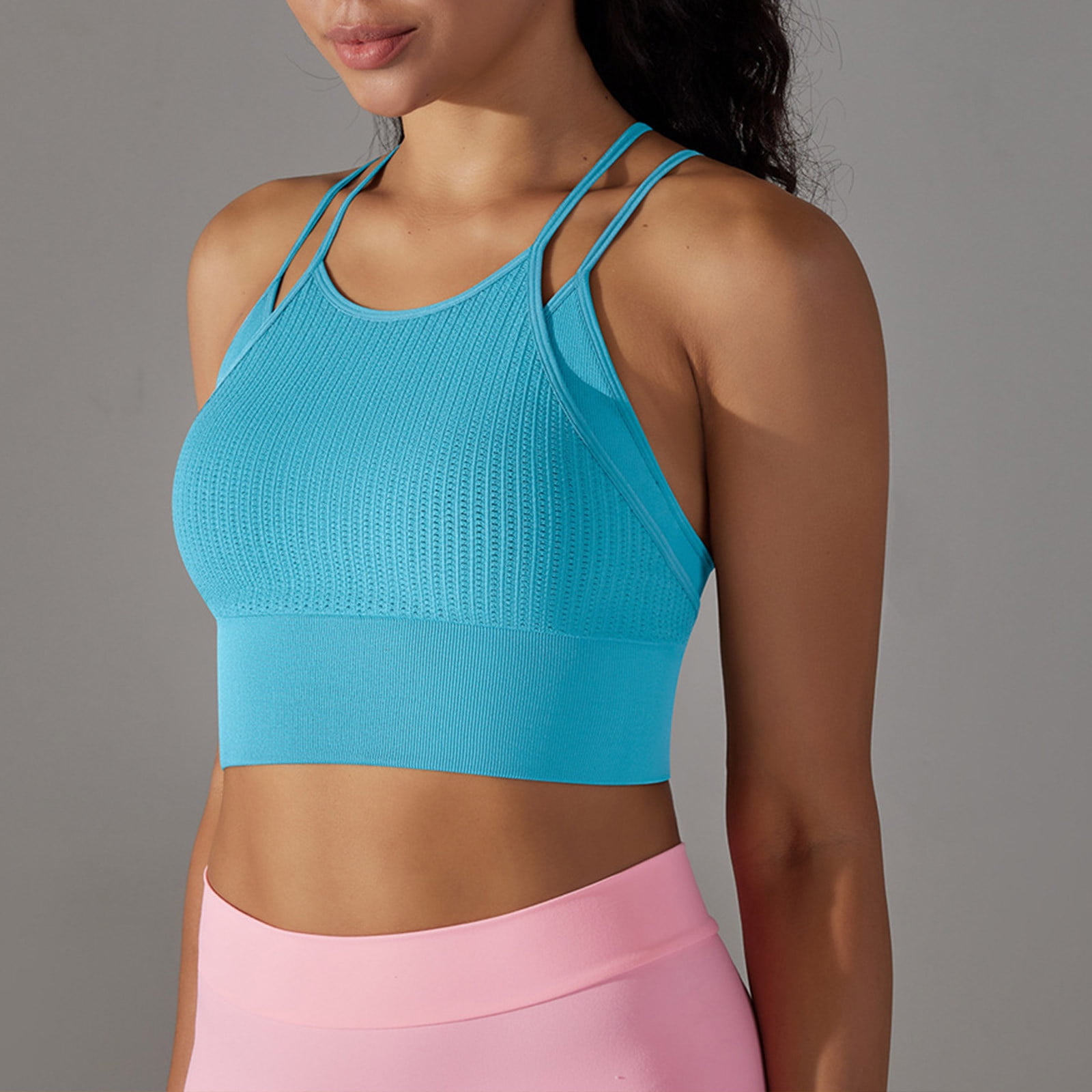 Reoriafee Sports Bras For Women Round Neck Padded Sports Bra Tank Top