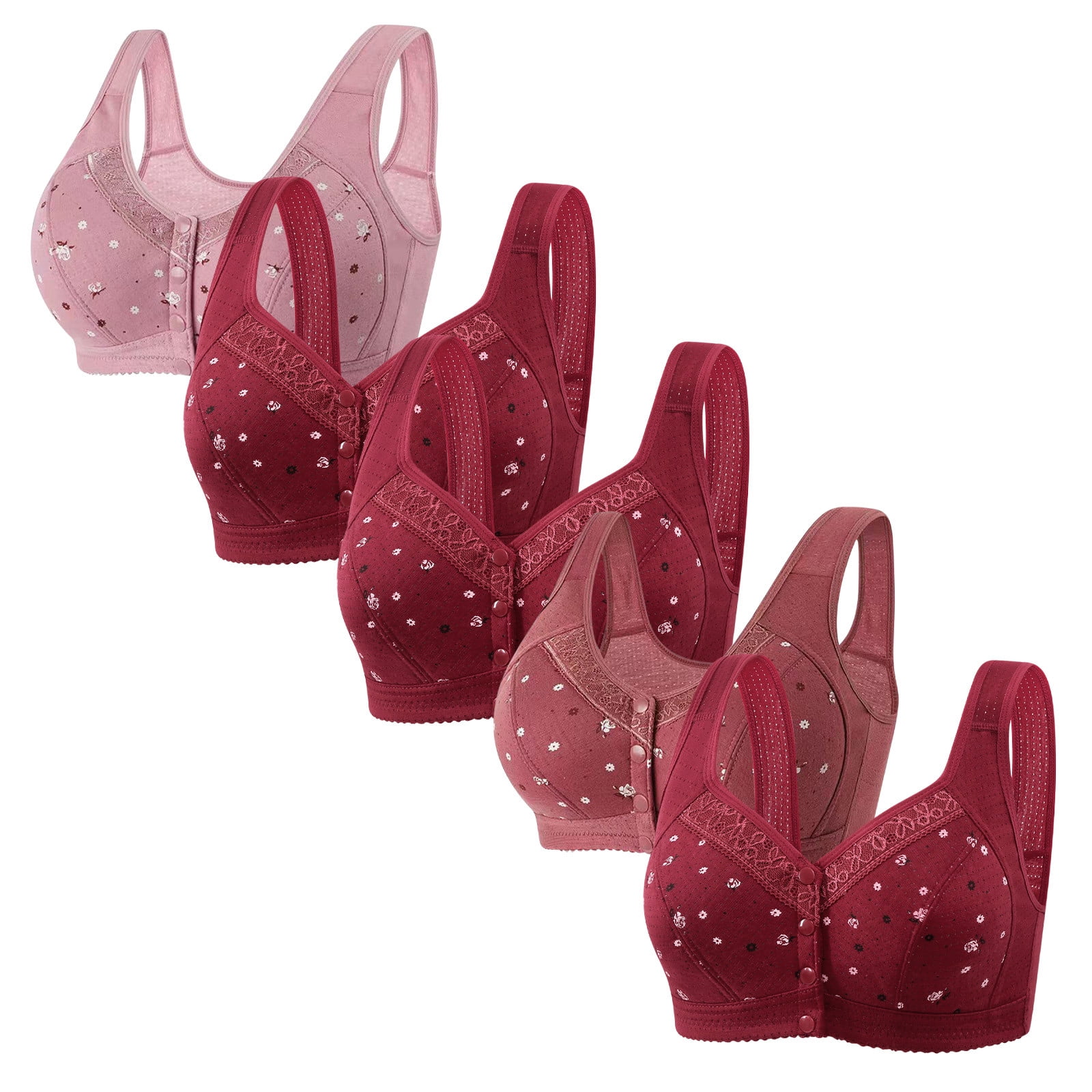 REORIAFEE Support Bras for Older Women 5PC Front Closure Wireless Full ...