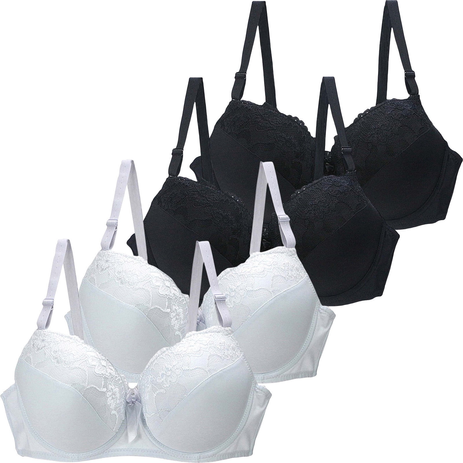 REORIAFEE Women's Bras Pack of 4 Pull on Adjustable Straps Push up Bra ...