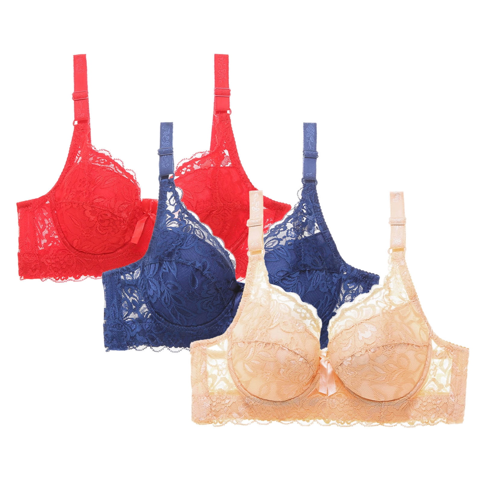REORIAFEE Women's Bras Plus Size Pack of 3 Adjustable Straps Push up ...