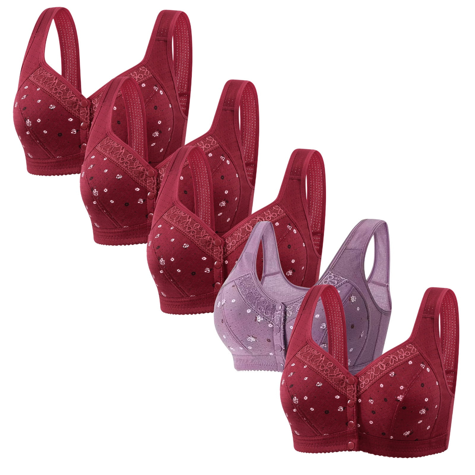 REORIAFEE Womens Bras for Older Women 5PC Front Closure Wireless Full ...