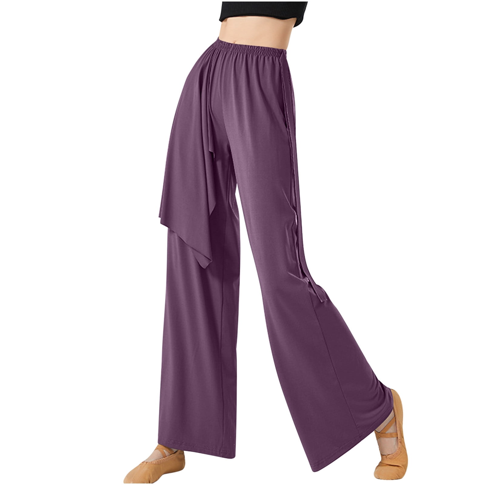 REORIAFEE Womens Flowy Pants Lounge Solid Print Palazzo Pants Scrunch ...