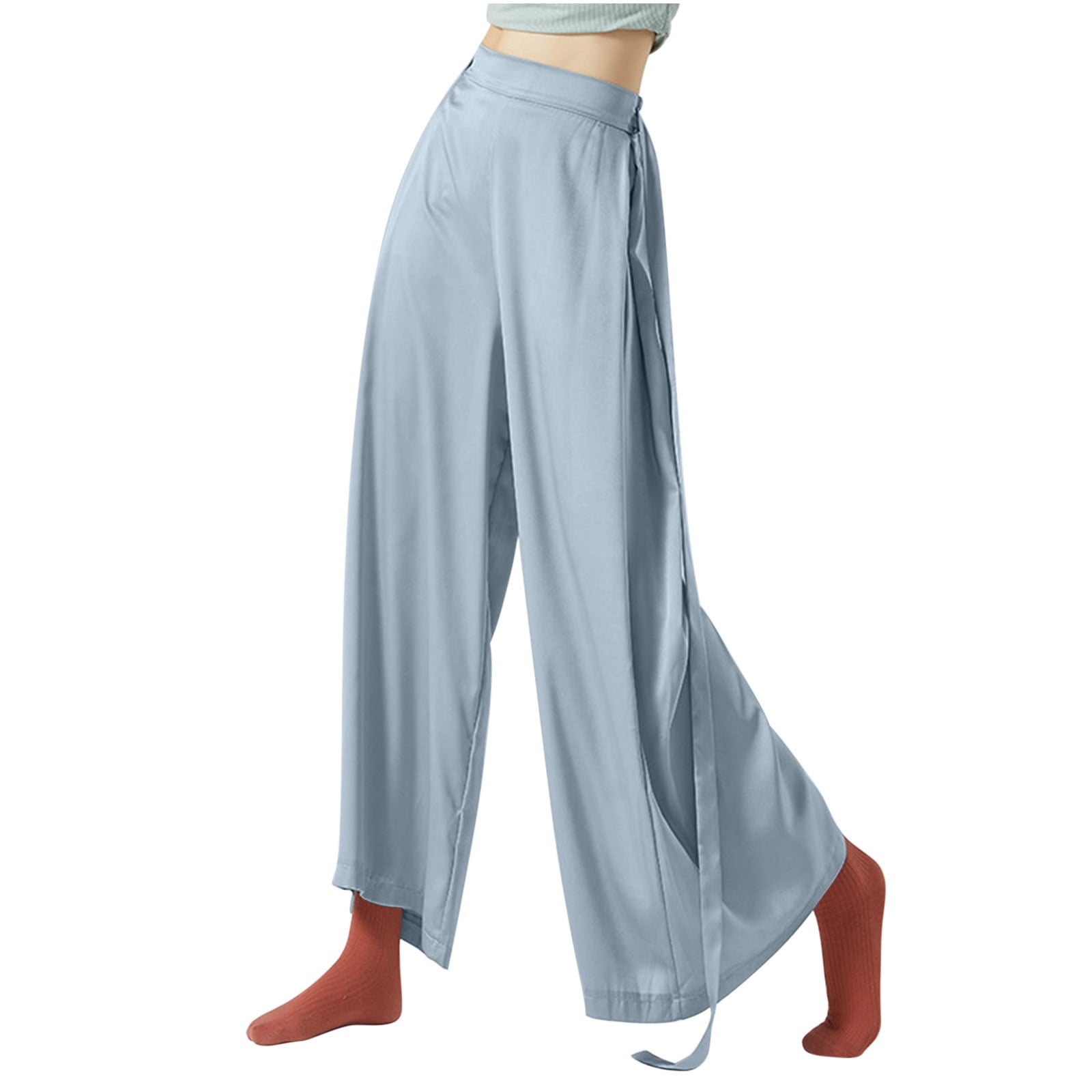 REORIAFEE Womens Flowy Pants Lounge Solid Print Palazzo Pants Scrunch ...