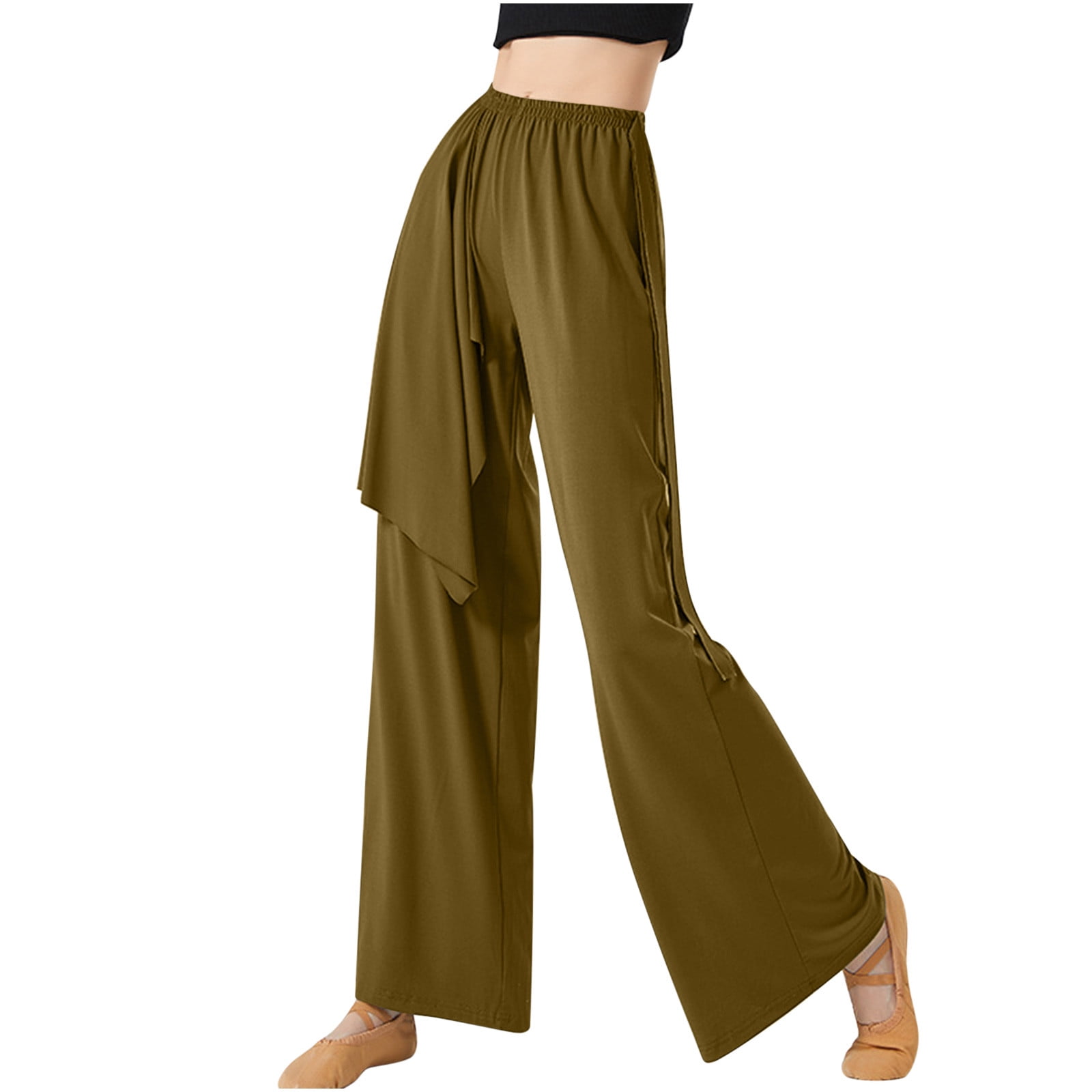REORIAFEE Womens Flowy Pants Lounge Solid Print Palazzo Pants Scrunch ...