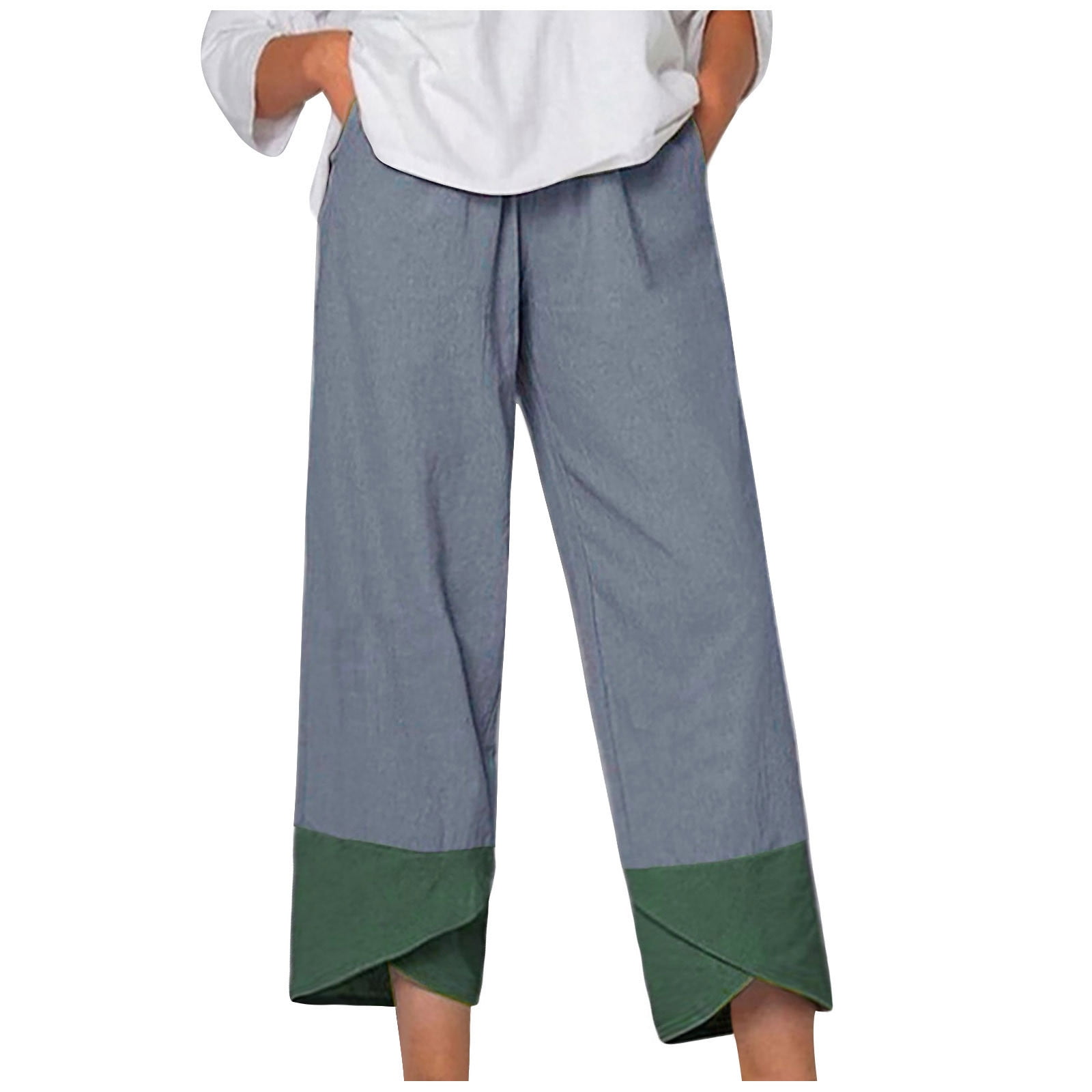 REORIAFEE Womens High Waisted Pants Wide Leg Color Block Palazzo Pants ...