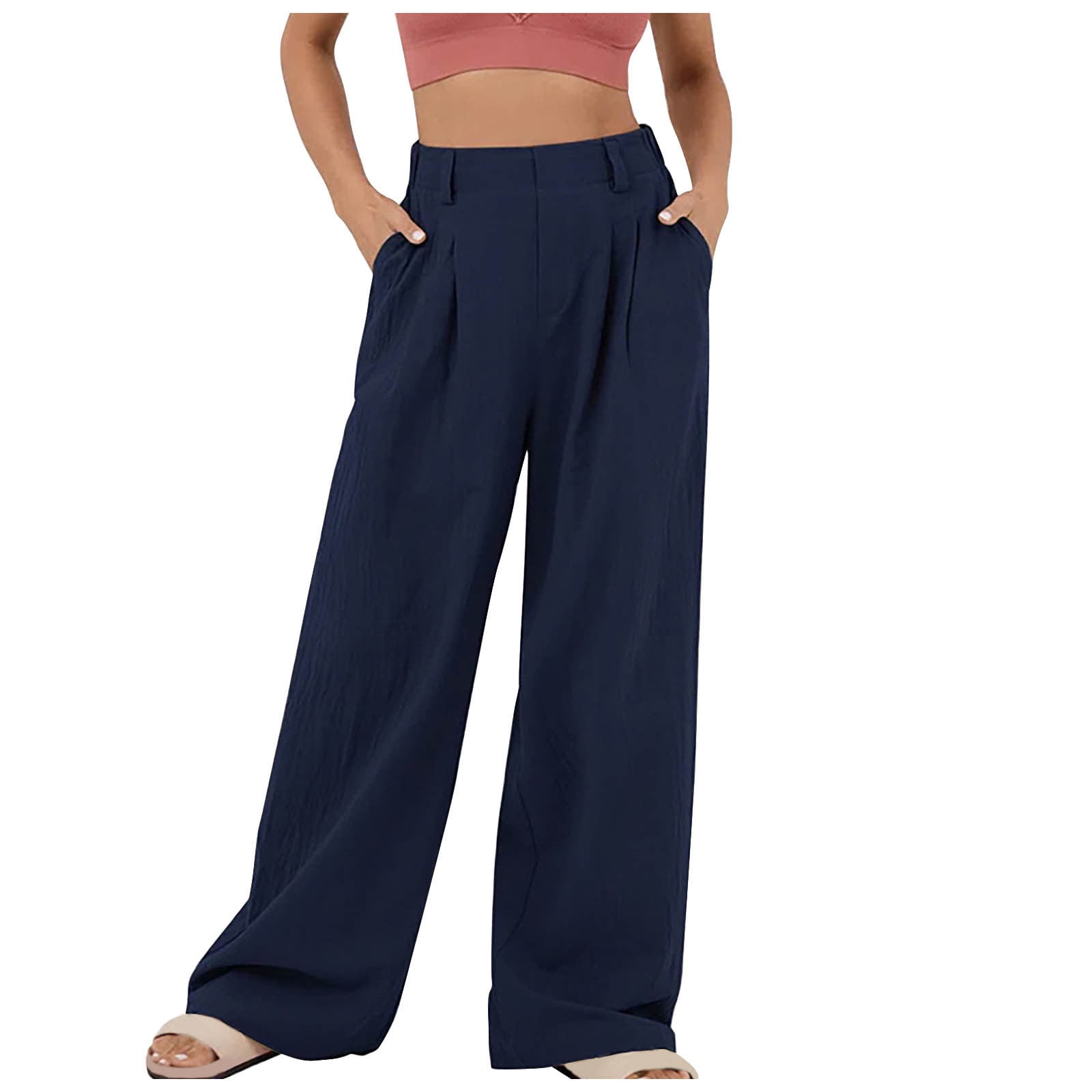 REORIAFEE Womens Wide Leg Pants Plus Size Solid Print Palazzo Pants ...