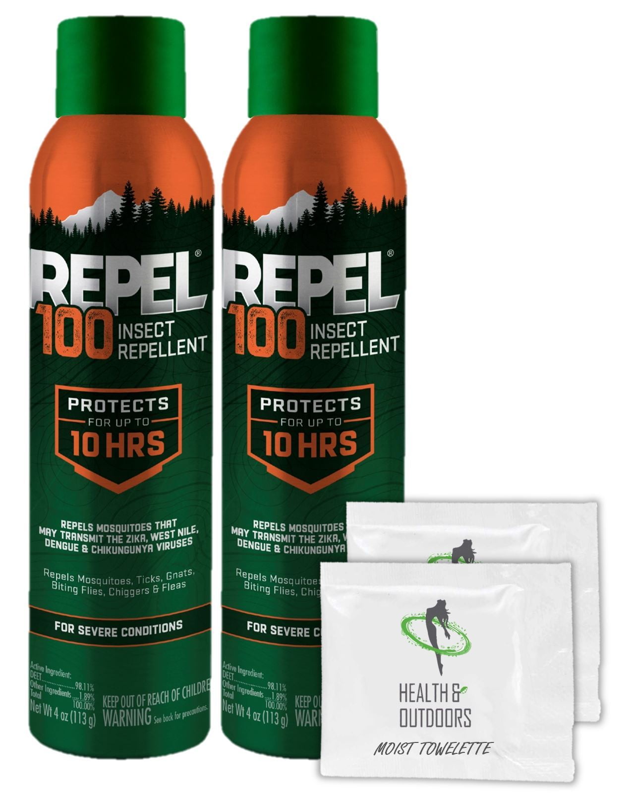 REPEL 100 Aerosol Insect Repellent 4 oz (2 Count) W/ 2 HAO Moist ...