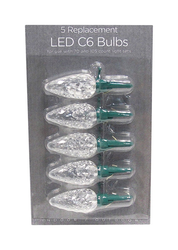 Celebrations Outdoor Christmas C6 LED Replacement Bulbs, Warm White, 5 ...