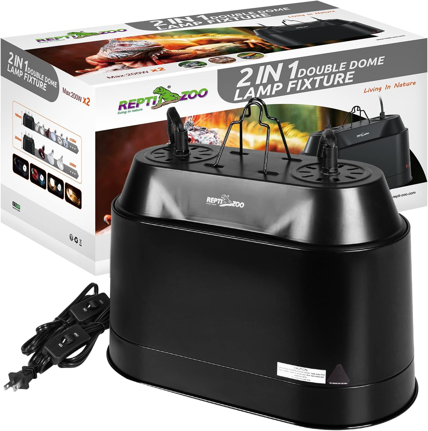 REPTI ZOO Dual Reptile Light Fixture 2 in 1 Deep Dome Lamp Fixture, Double-Layer Connectable ...