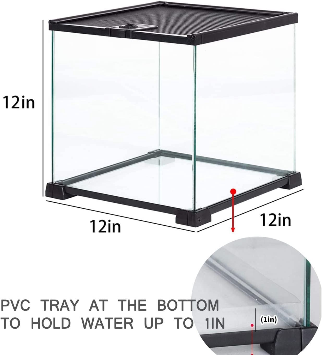 REPTIZOO Small Glass Tank 8 Gallon, Top Opening Terrarium 12" x 12" x ...
