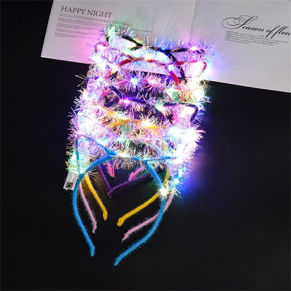 REQO 10 Pieces Cat Ears Headbands Set,LED Cute Cat Light Up Head ...