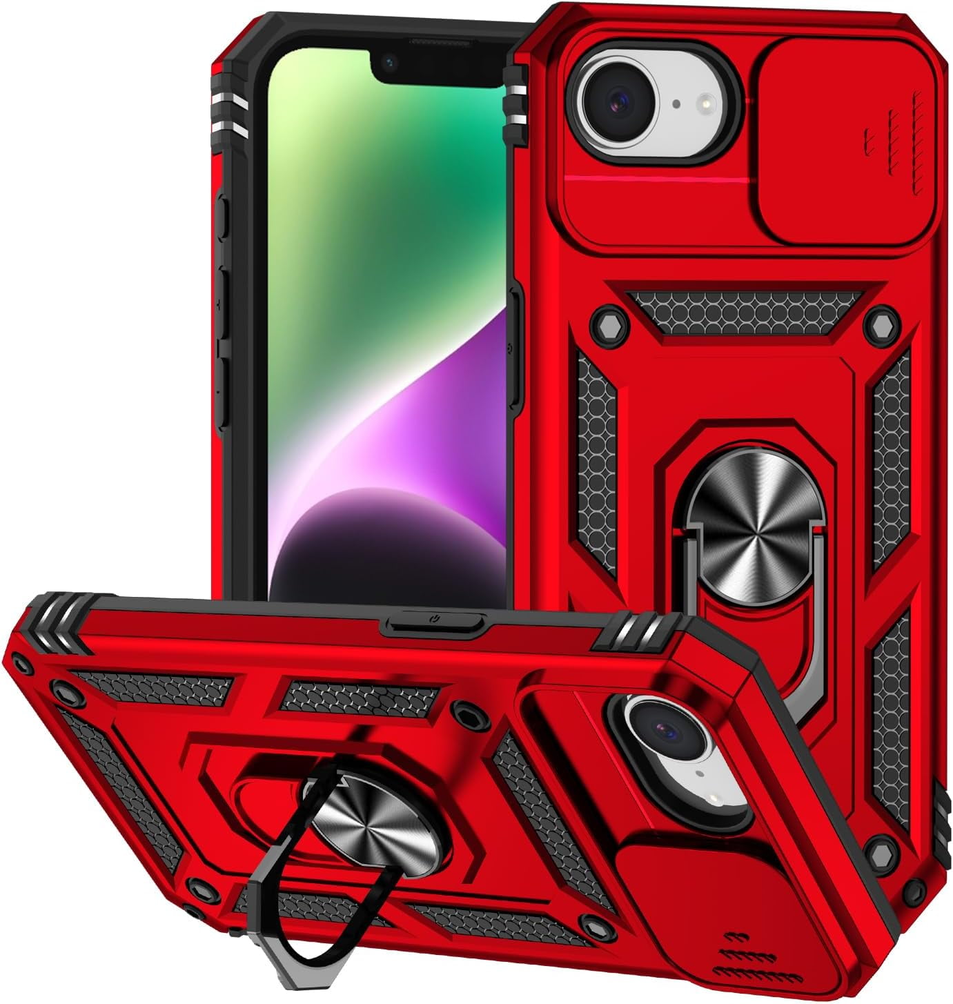 REQO for iPhone 16e Case 2025 with Stand Ring Holder & Slide Camera ...