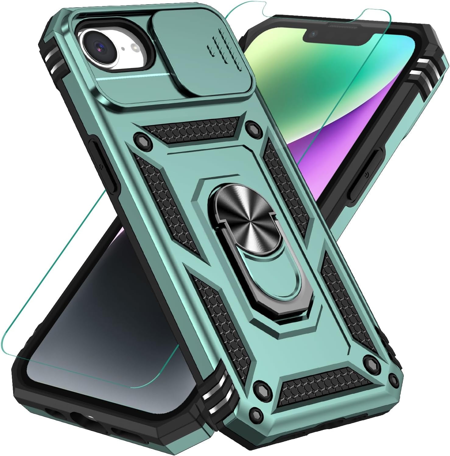 REQO for iPhone 16e Case with Tempered Glass Screen Protector [Slide ...