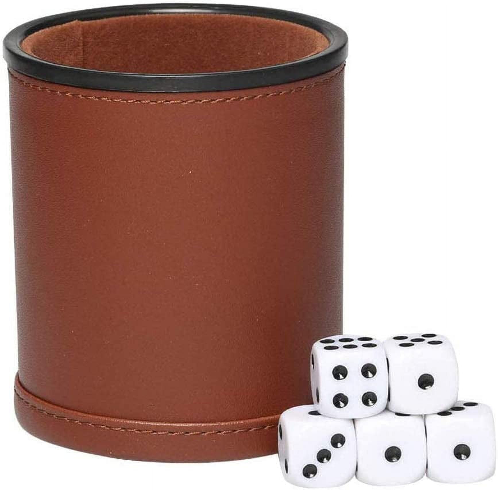 RERIVER Felt Lined PU Leather Dice Cup Set with 6 Dot Dices for Yahtzee ...