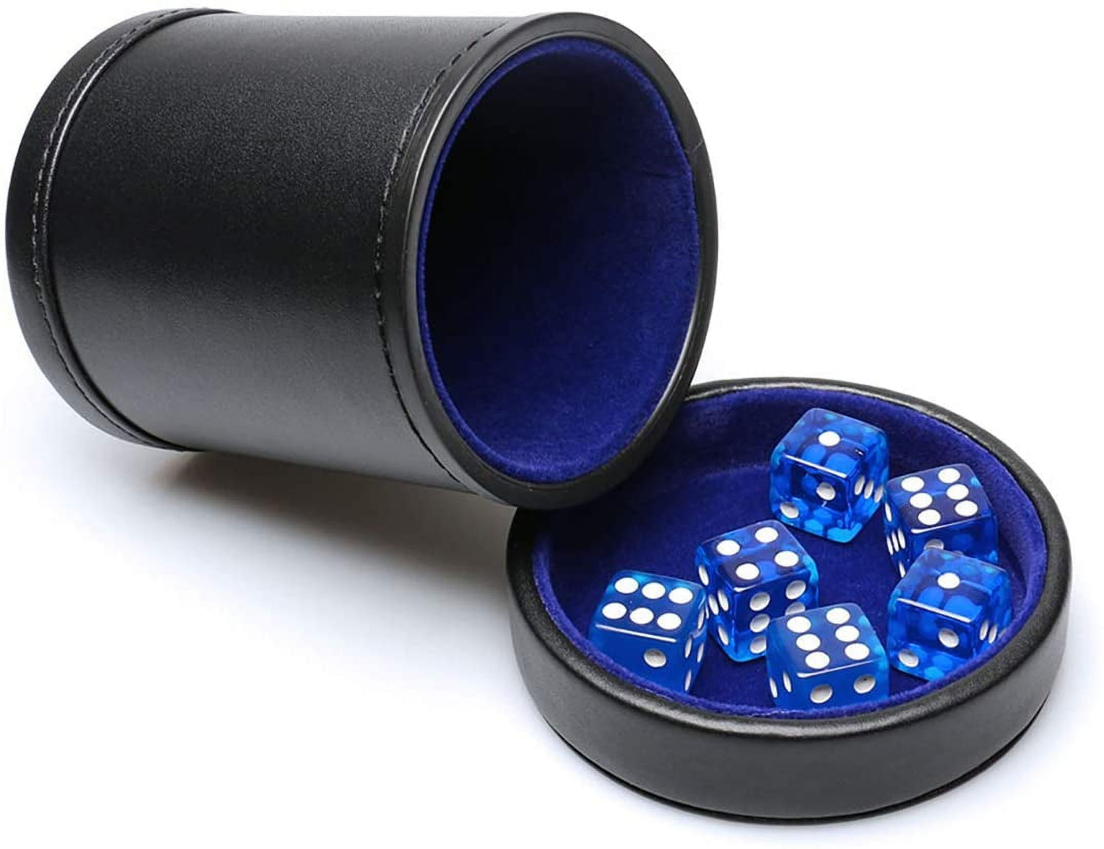 RERIVER PU Leather Dice Cup with Lid, Blue Velvet Interior Quiet Dice ...