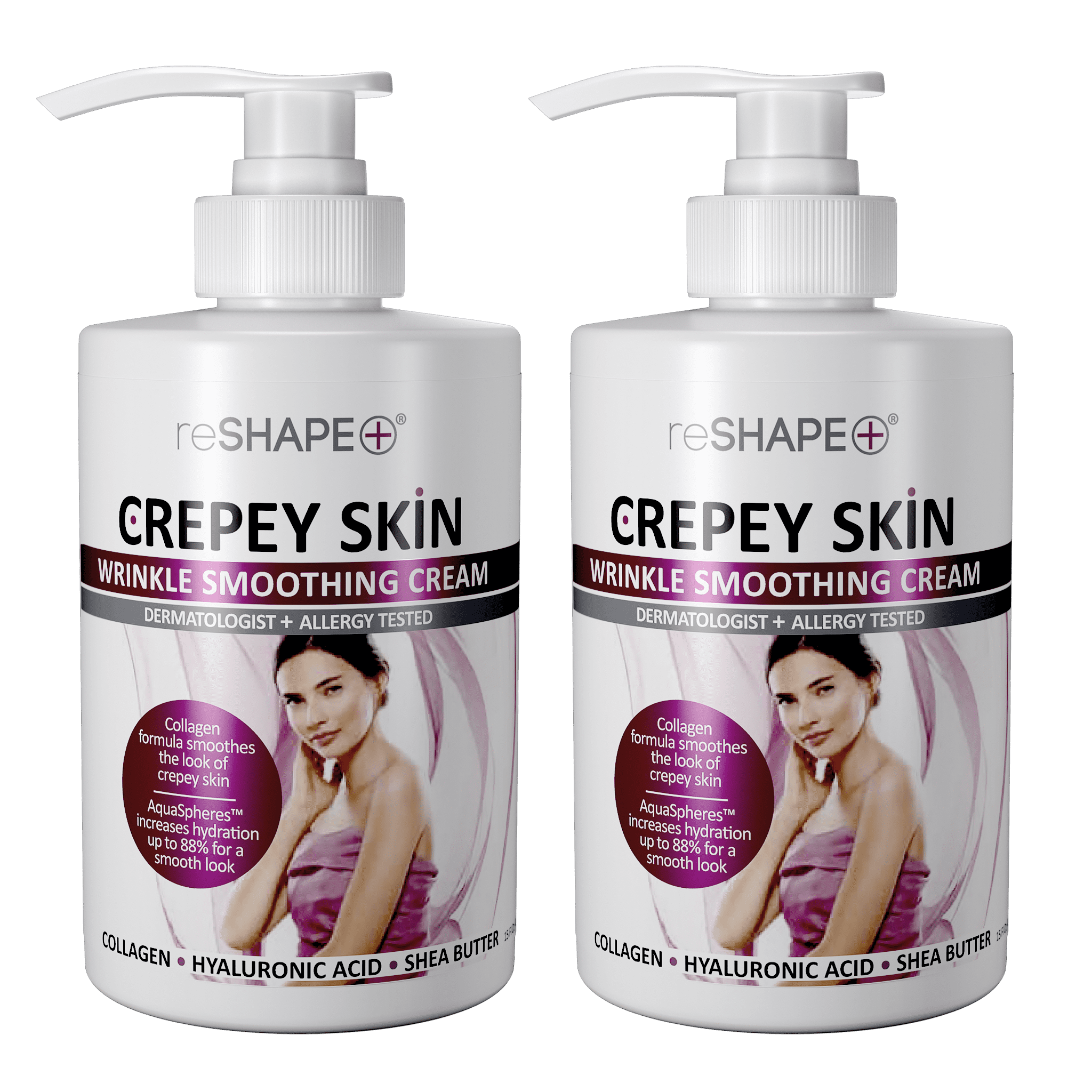 RESHAPE Crepey Skin Body Cream for Reducing Wrinkles and Signs of Aging. Two Pack 15 fl oz