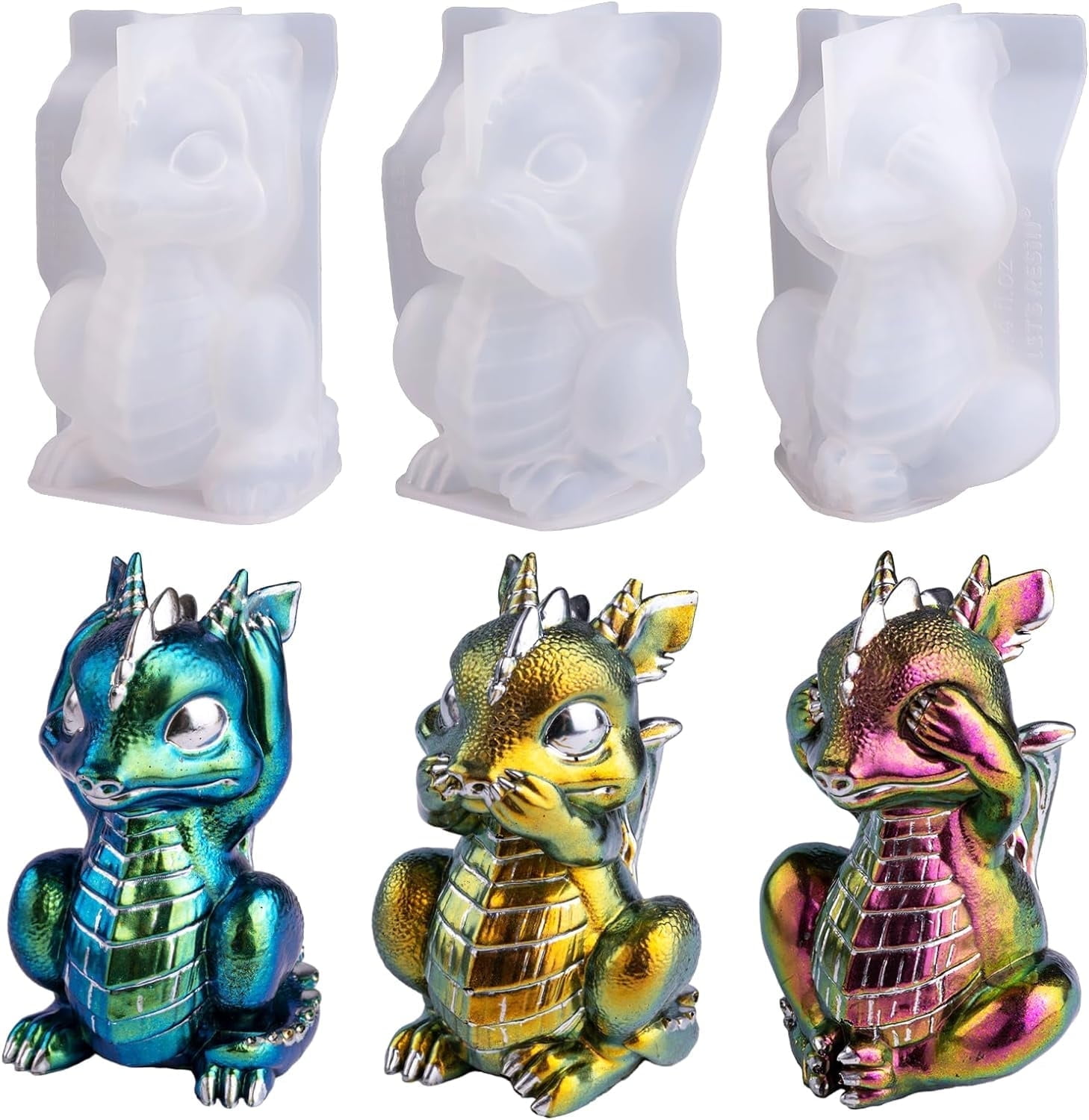 LET'S RESIN Dragon Resin Molds, Hear, Speak, See No Evil 3 Pcs Dragon ...